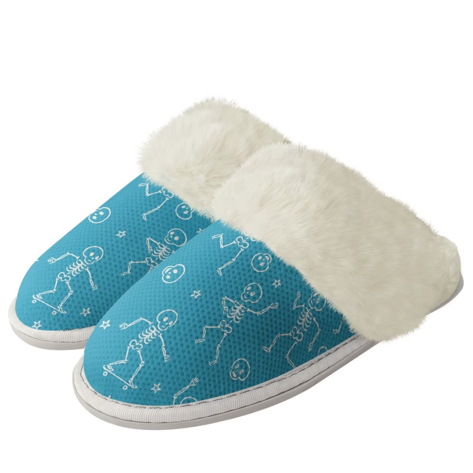 Chririnla Blue Skull Bone Cotton House Shoes for Women Warm Fuzzy ...