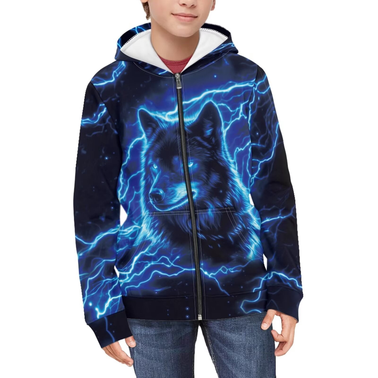 Chririnla Blue Wolf Lightning Kids Casual Pullover Hoodie Long Sleeve ...