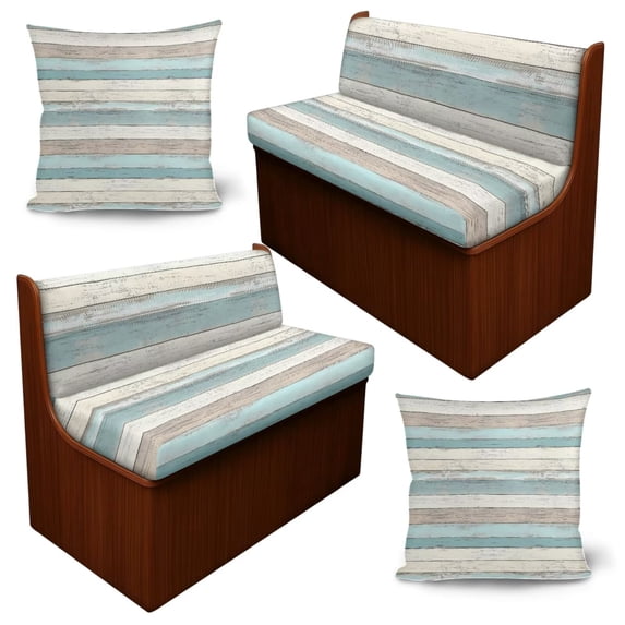 Chririnla Blue Wood Stripe Print RV Dinette Cushion Covers Stretch ...