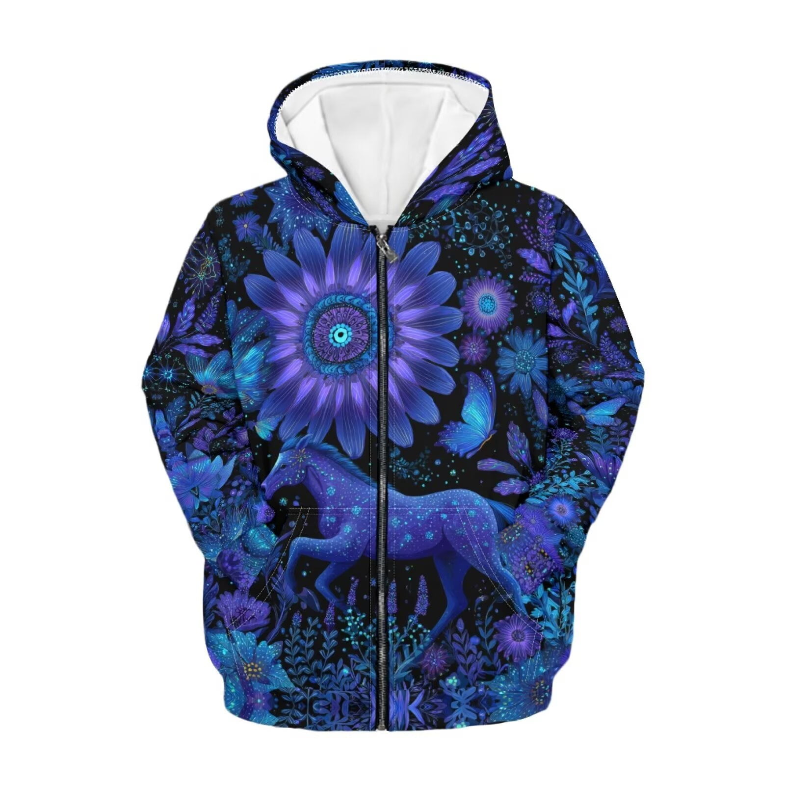 Chririnla Boho Flower Butterfly Horse Lightweight Zip Up Hoodie for ...