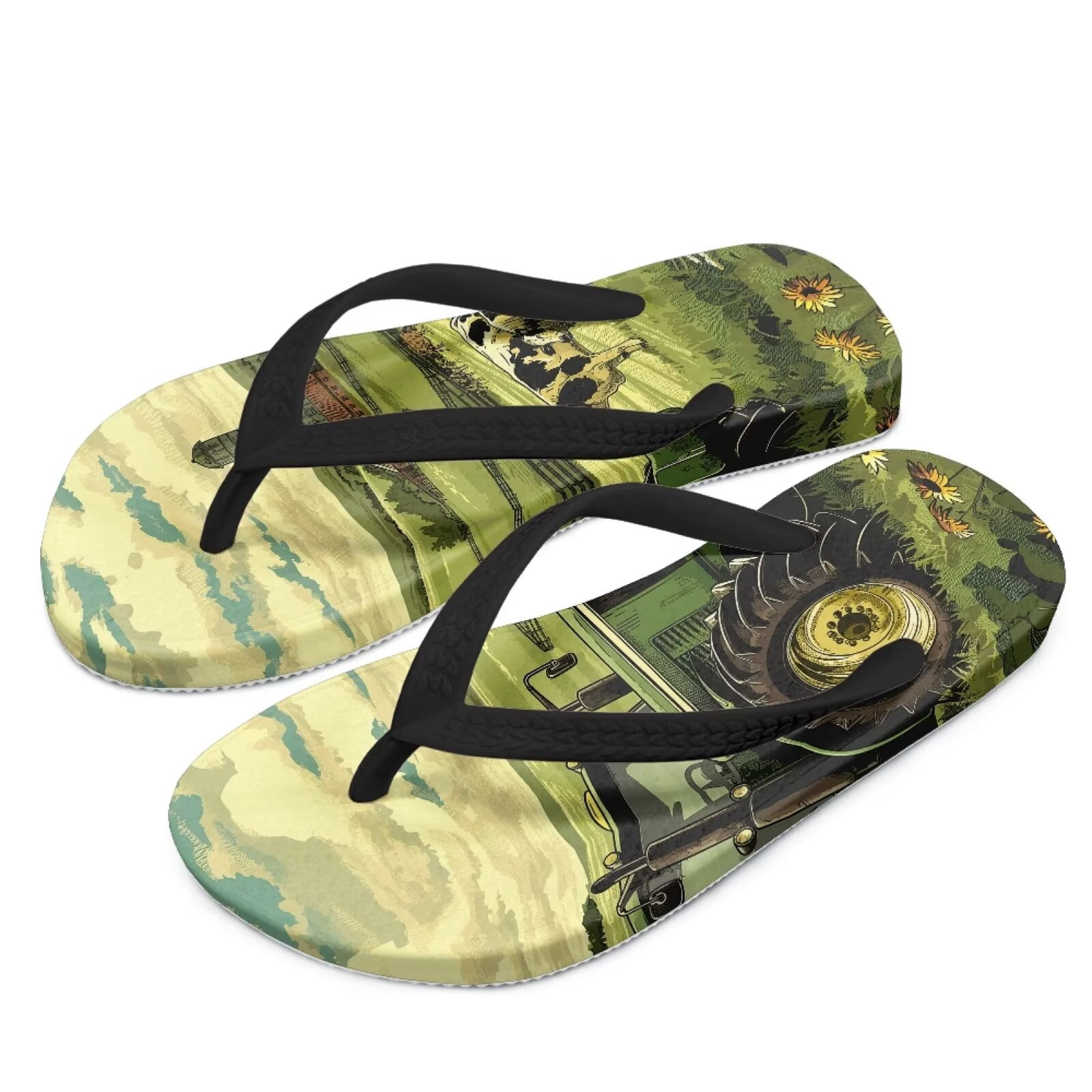 Chririnla Boys' Beach Sandal Farm Tractor&Cow Print Trendy Slip-on Flip ...