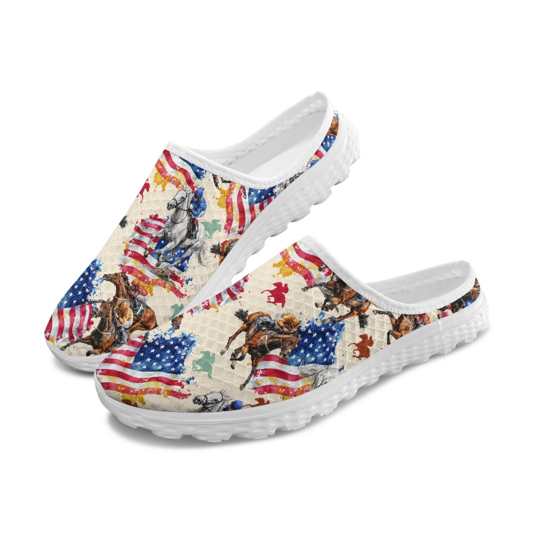 Chririnla Breathable Mesh Slip On Mules | American Flag Horse Racing ...