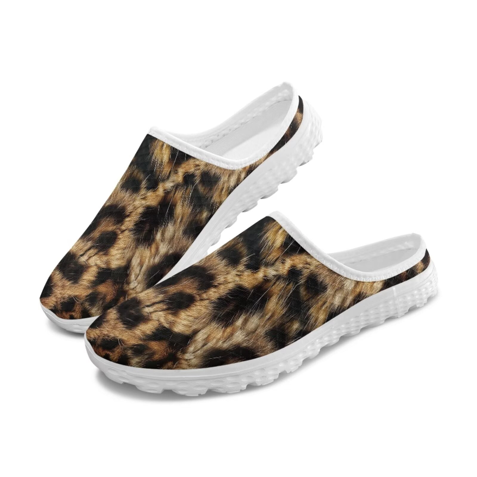 Chririnla Brown Leopard Walking Shoes for Women Lady Comfort Slip-on ...