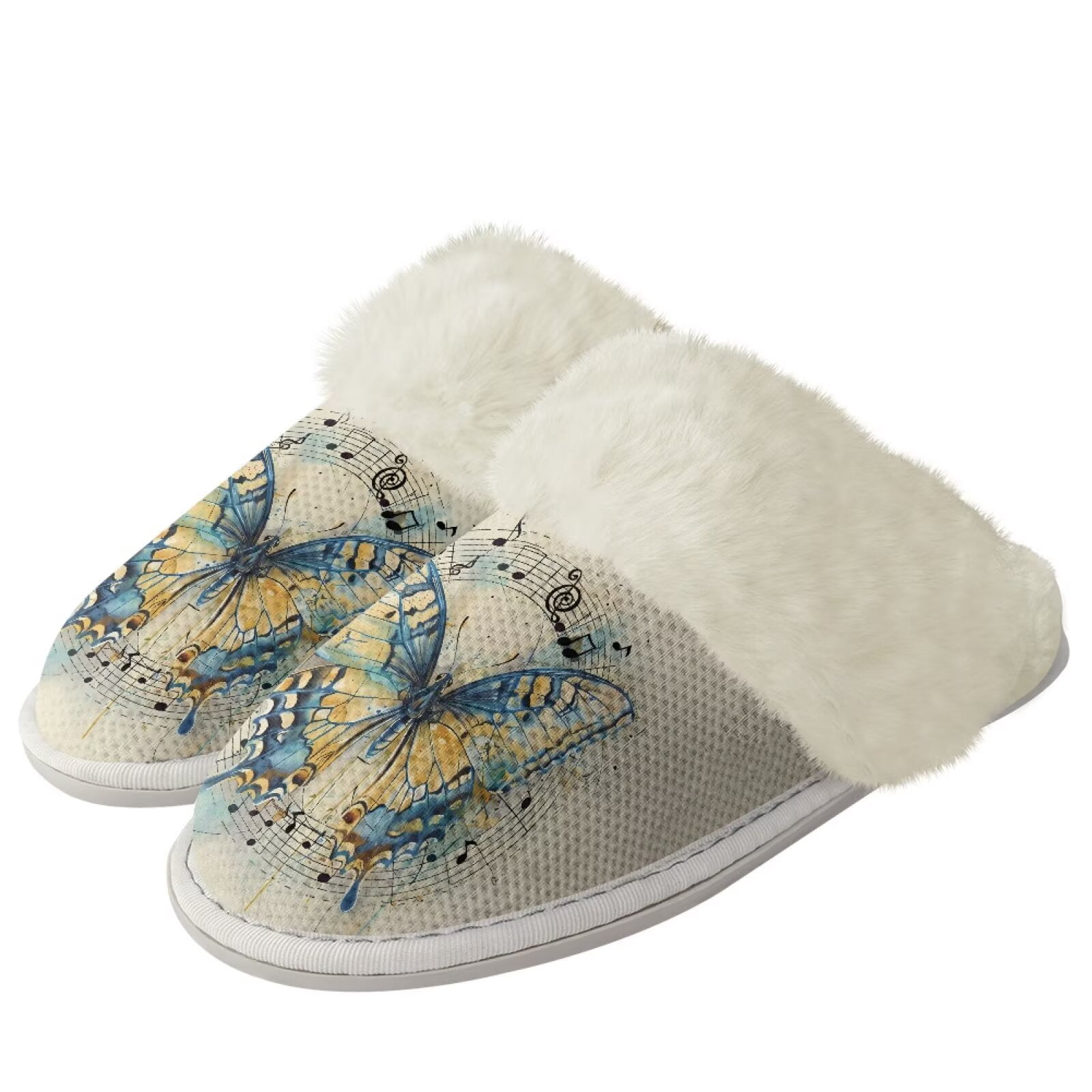 Chririnla Butterfly Fuzzy Slippers for Women Indoor Plush Slippers with ...