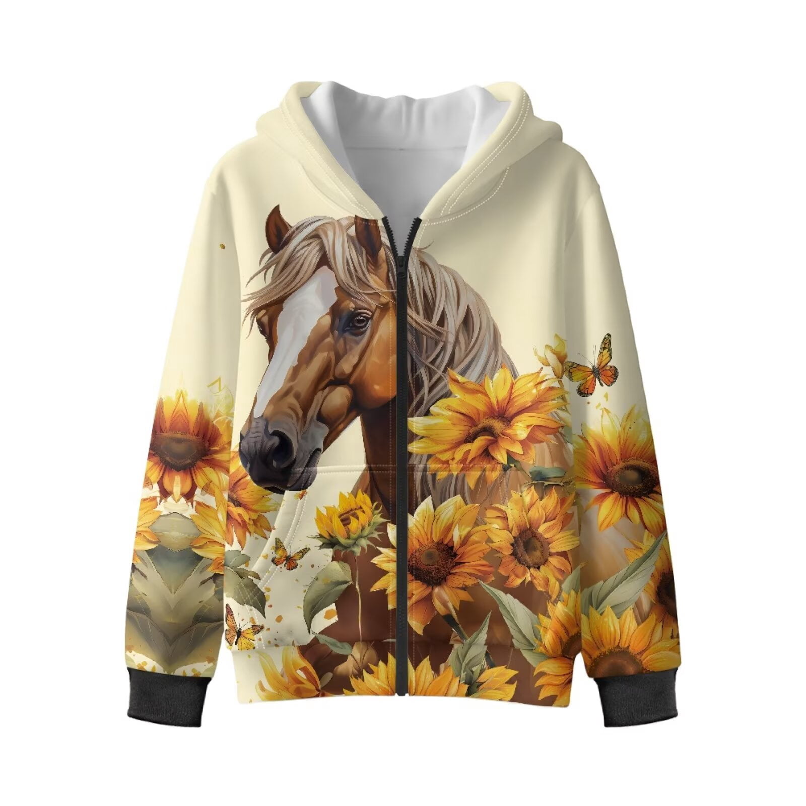 Chririnla Butterfly Sunflower Horse Hooded Sweatshirt with Pockets for ...