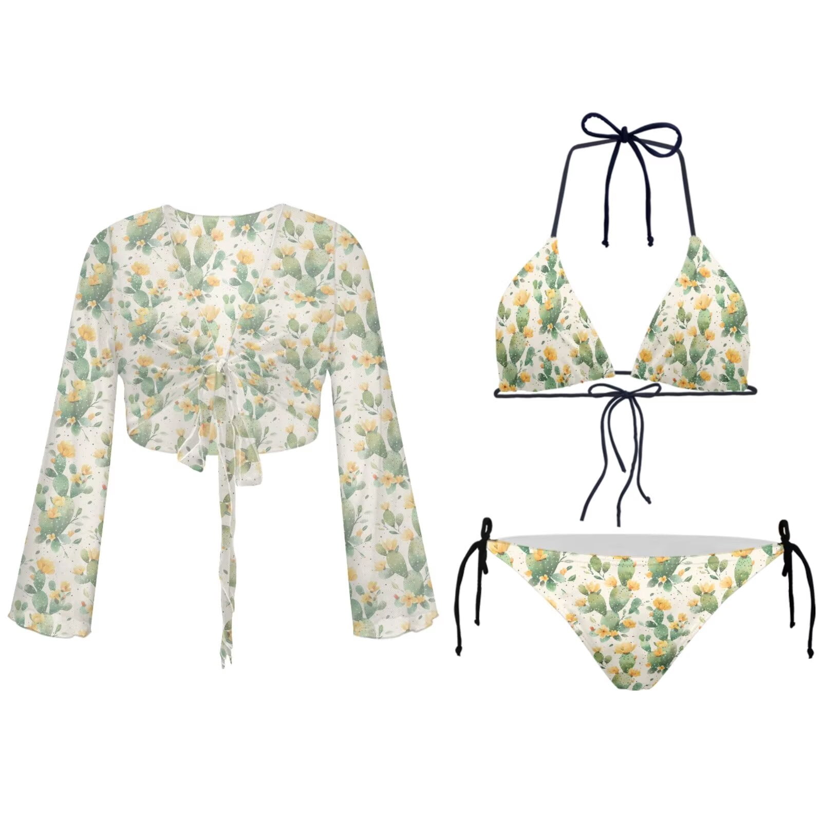 Chririnla Cactus Print Women's Bikini Sets Casual 3Piece Halter ...