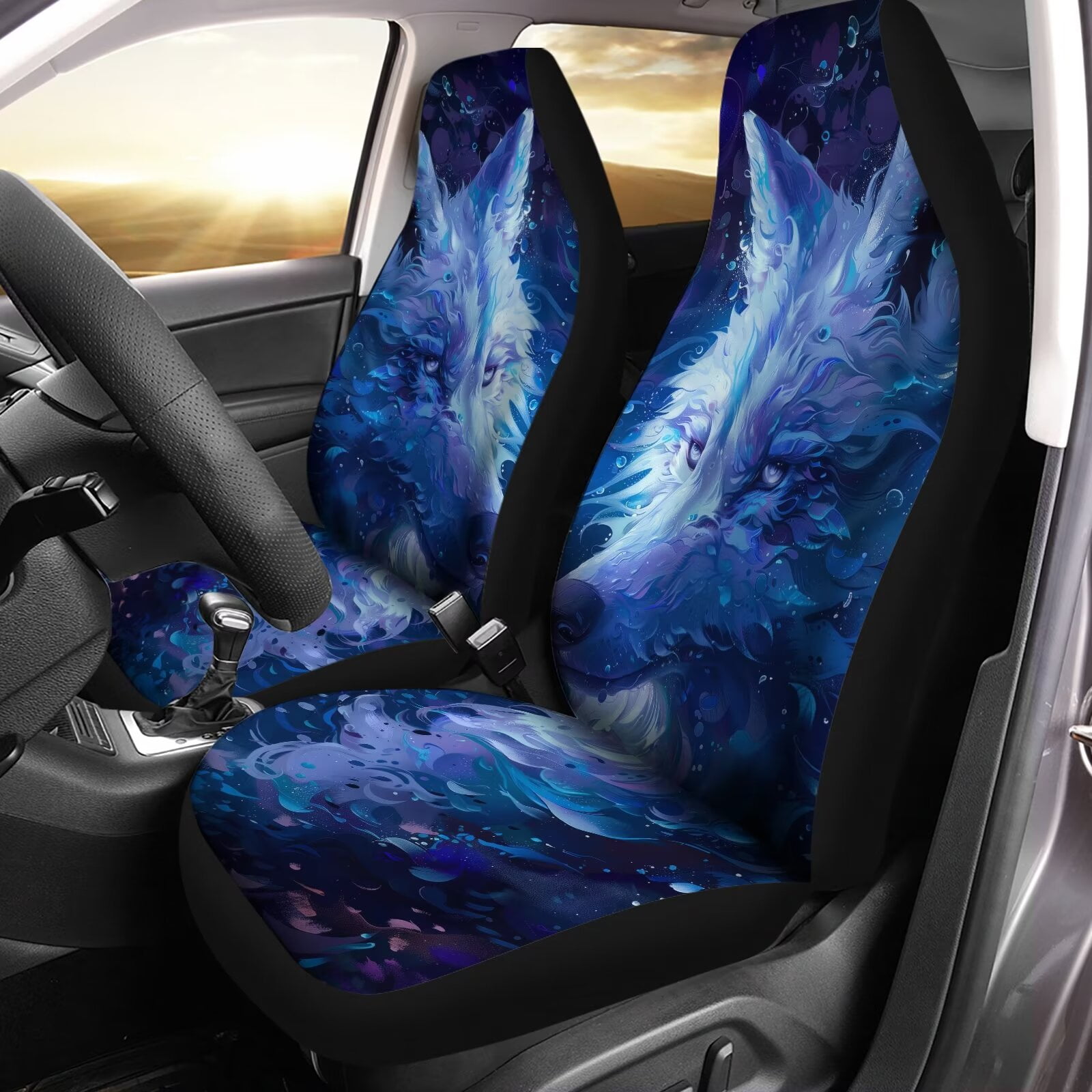 Chririnla Car Front Seat Cover Set of 2, Art Wolf Design Auto Universal ...