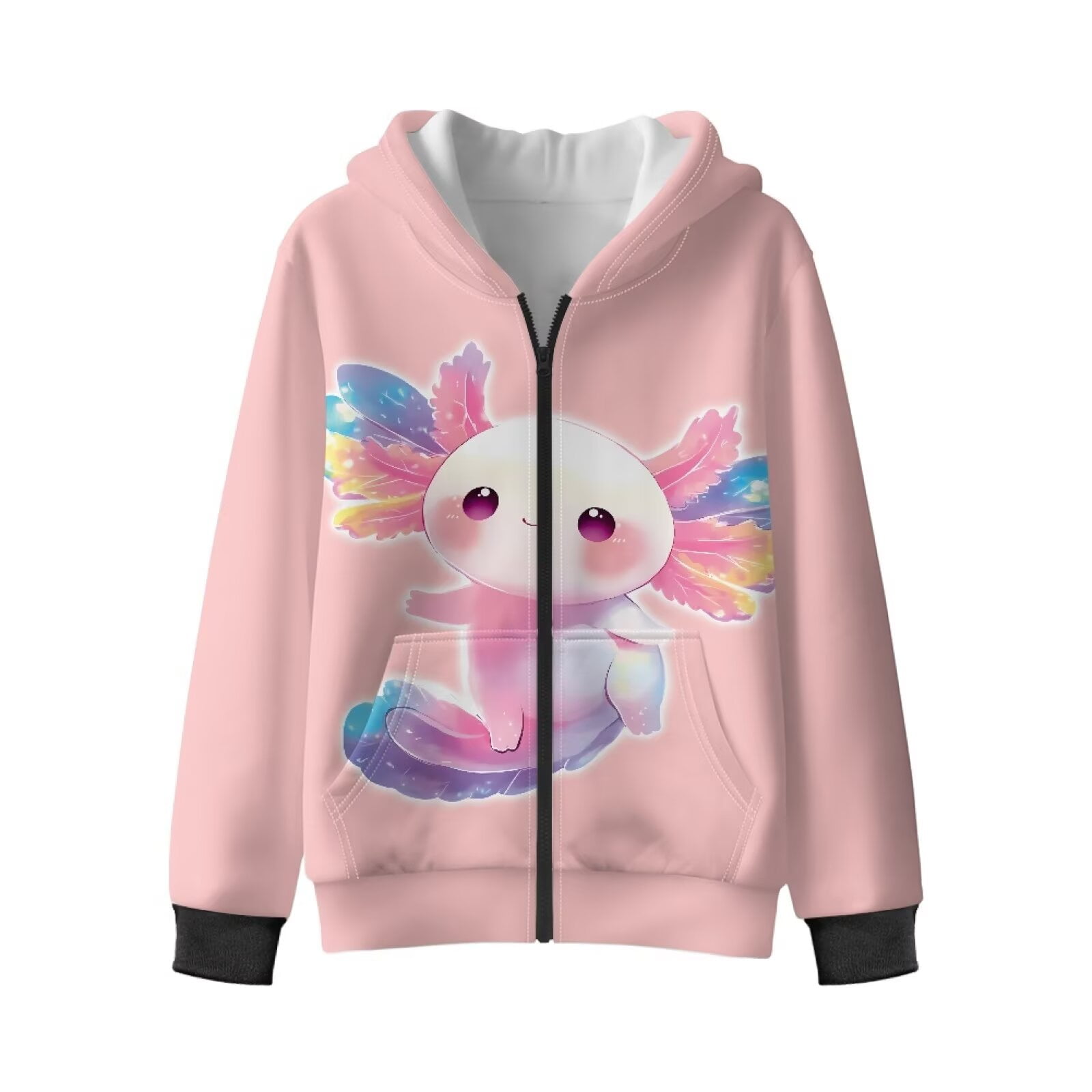 Chririnla Cartoon Axolotl Hooded Sweatshirt for Kids and Teens - Lightweight Fuzzy Zip Up for ...