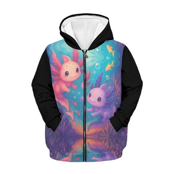 Chririnla Cartoon Axolotl UnderWater Kids Zip Up Hoodie with Pockets Long Sleeve Soft Comfy ...