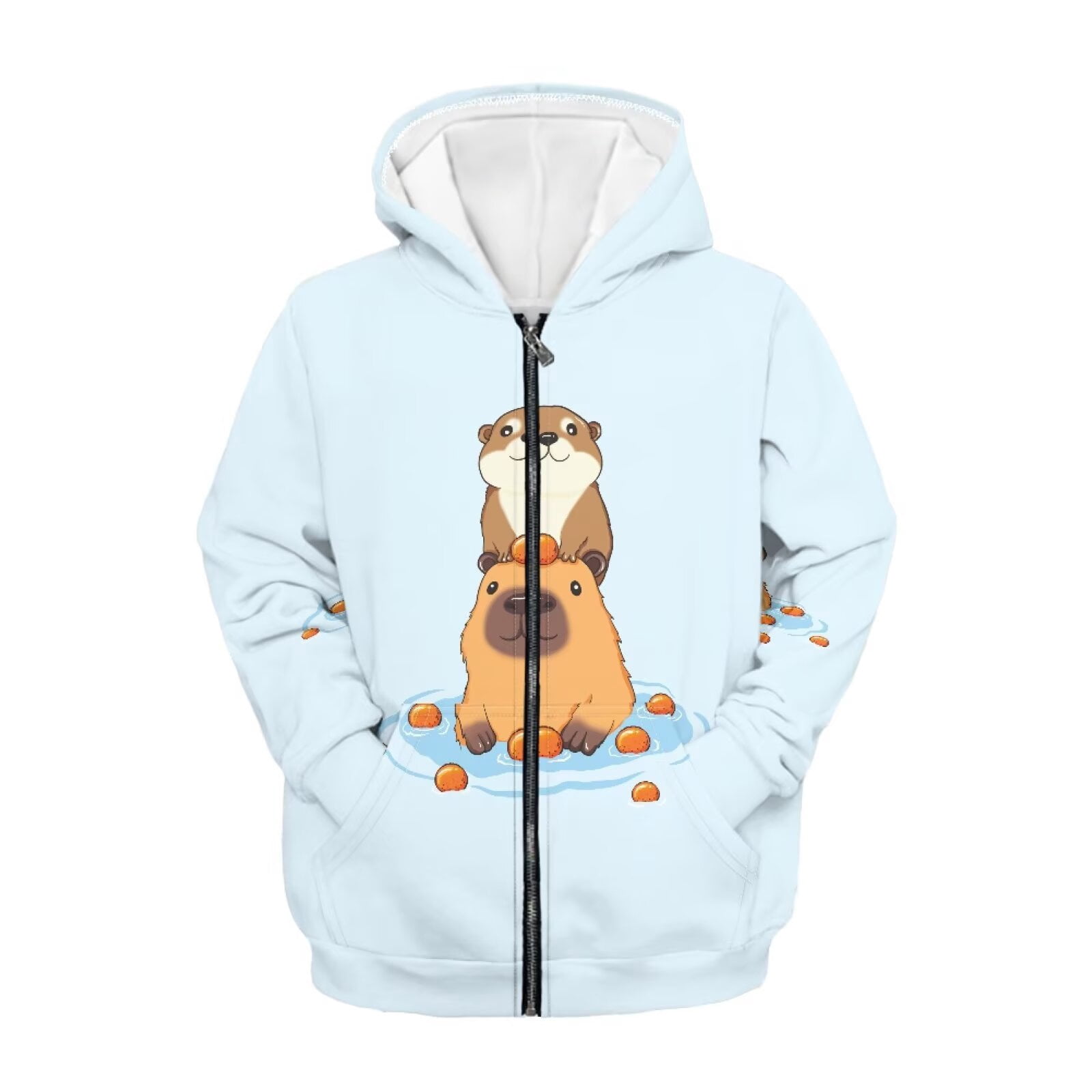 Chririnla Cartoon Capybara Otter Orange Kids Hooded Jacket with Pockets ...