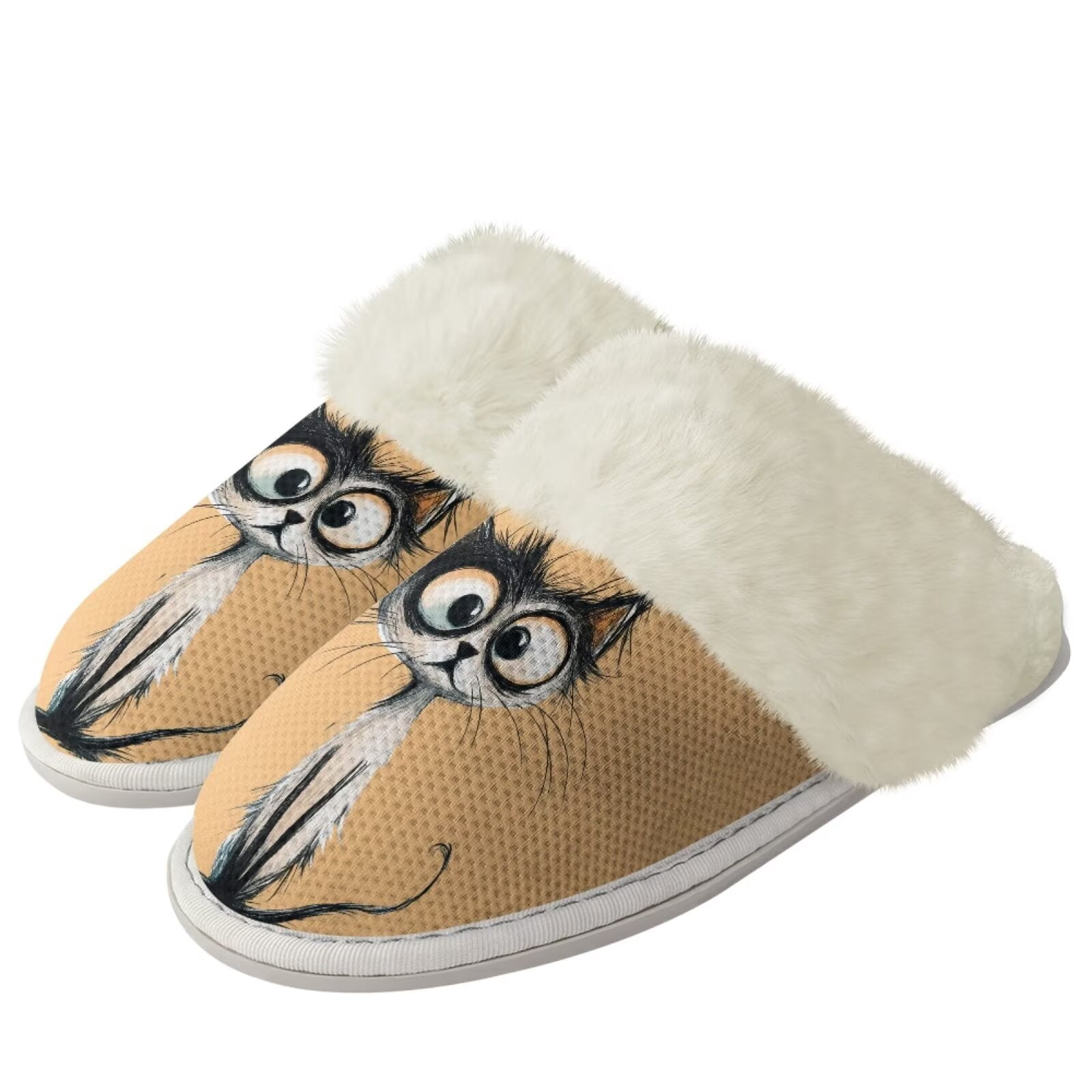 Chririnla Cartoon Cat Plush Slippers for Women Indoor Warm House Shoes ...