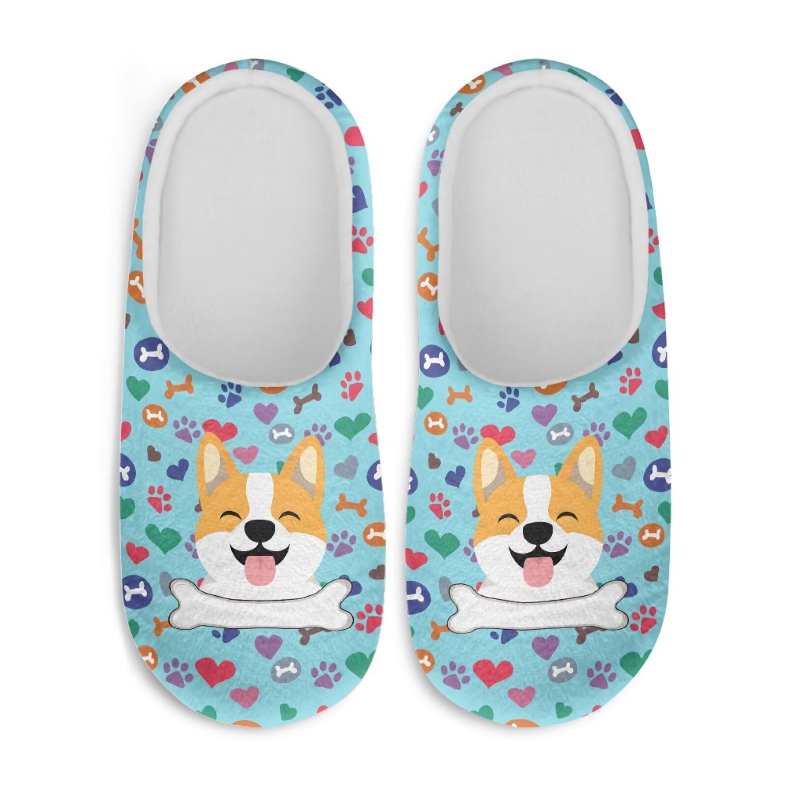 Chririnla Cartoon Corgi Bone Home Slippers Soft Plush Fuzzy Comfy Non ...