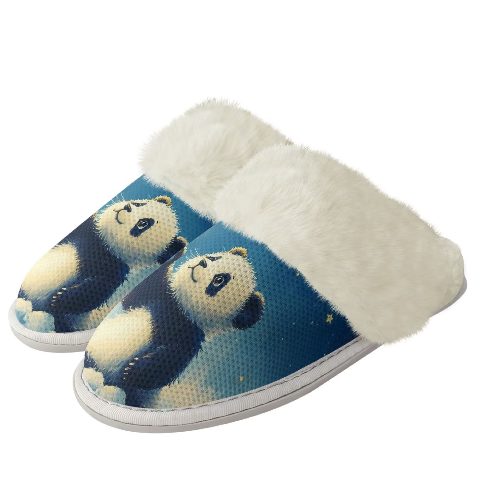 Chririnla Cartoon Panda Stars Fuzzy Slippers Women Non Slip Plush House ...