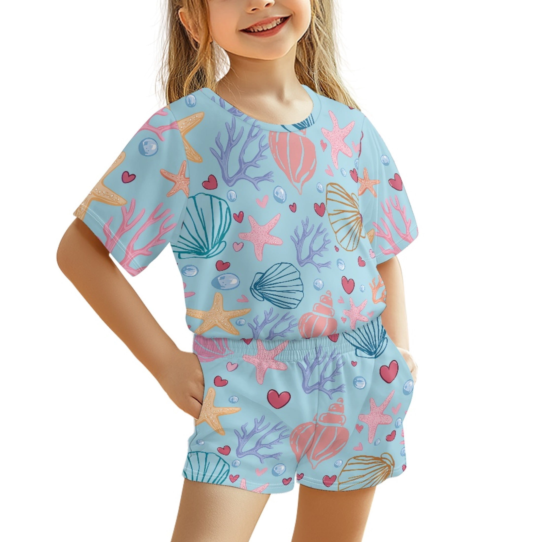 Chririnla Cartoon Sea Life Kids Outfit for Summer Play Crew Neck Pocket ...