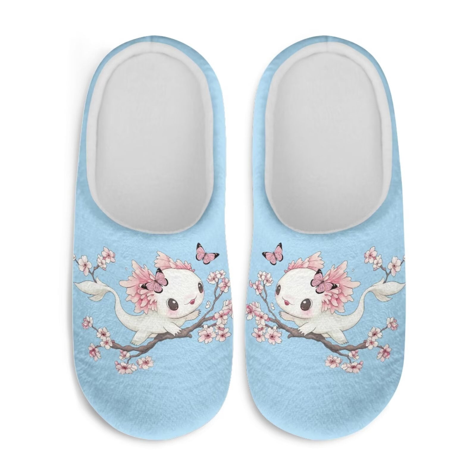 Chririnla Cherry Blossom Cute Axolotl Women Slippers Soft Plush Fuzzy ...