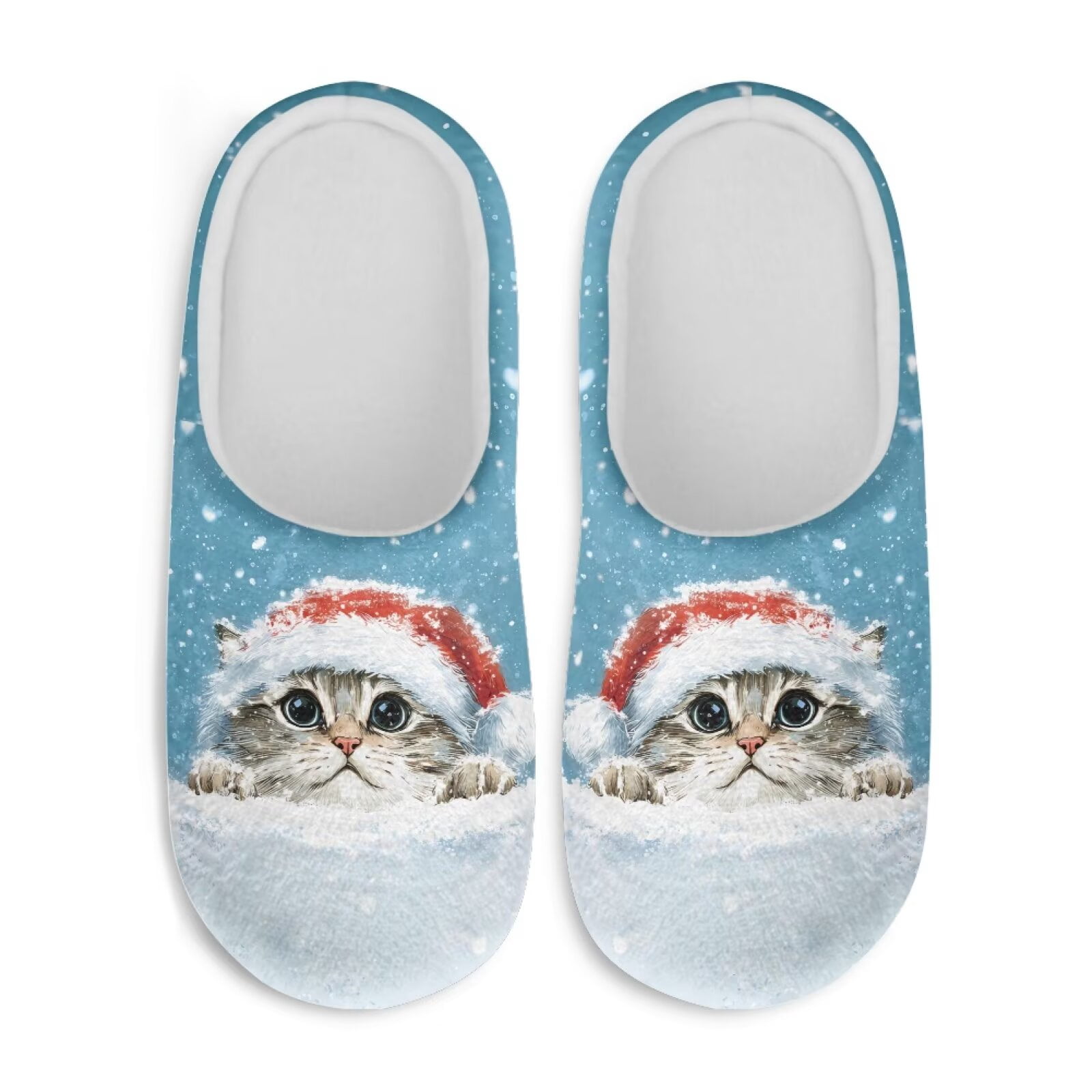 Chririnla Christmas Cute Cat Men's Winter Slippers Warm Cozy Anti-skid ...