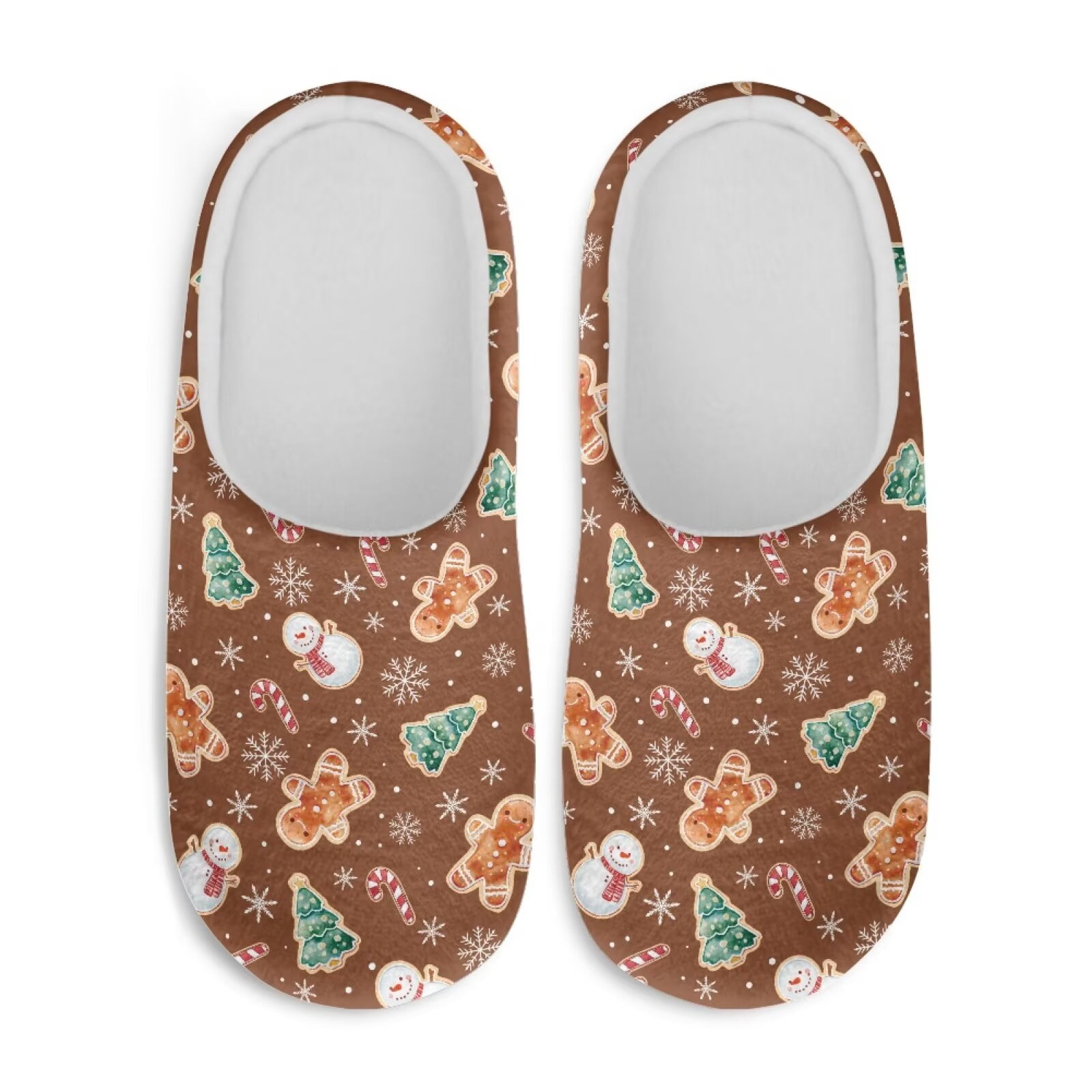 Chririnla Christmas Gingerbread Man Brown Home Slippers Soft Plush ...