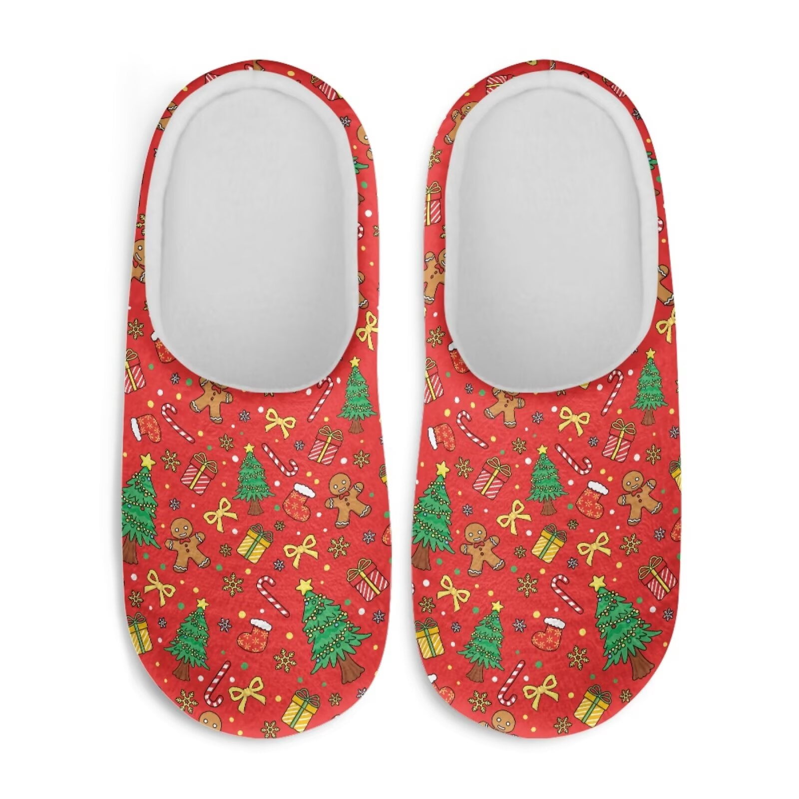 Chririnla Christmas Gingerbread Man Tree Slippers For Women Soft Plush ...