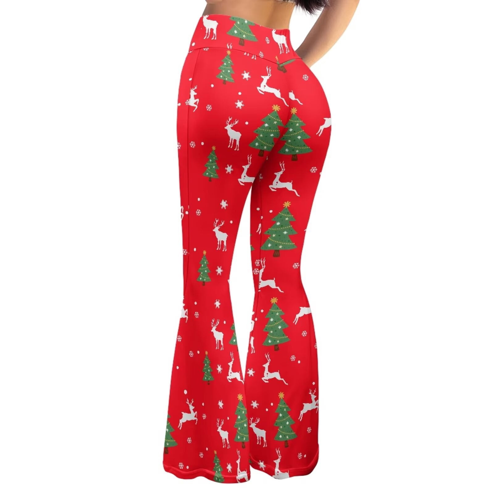 Chririnla Christmas Tree and Reindeer Print Women's Wide Leg Yoga Pants ...