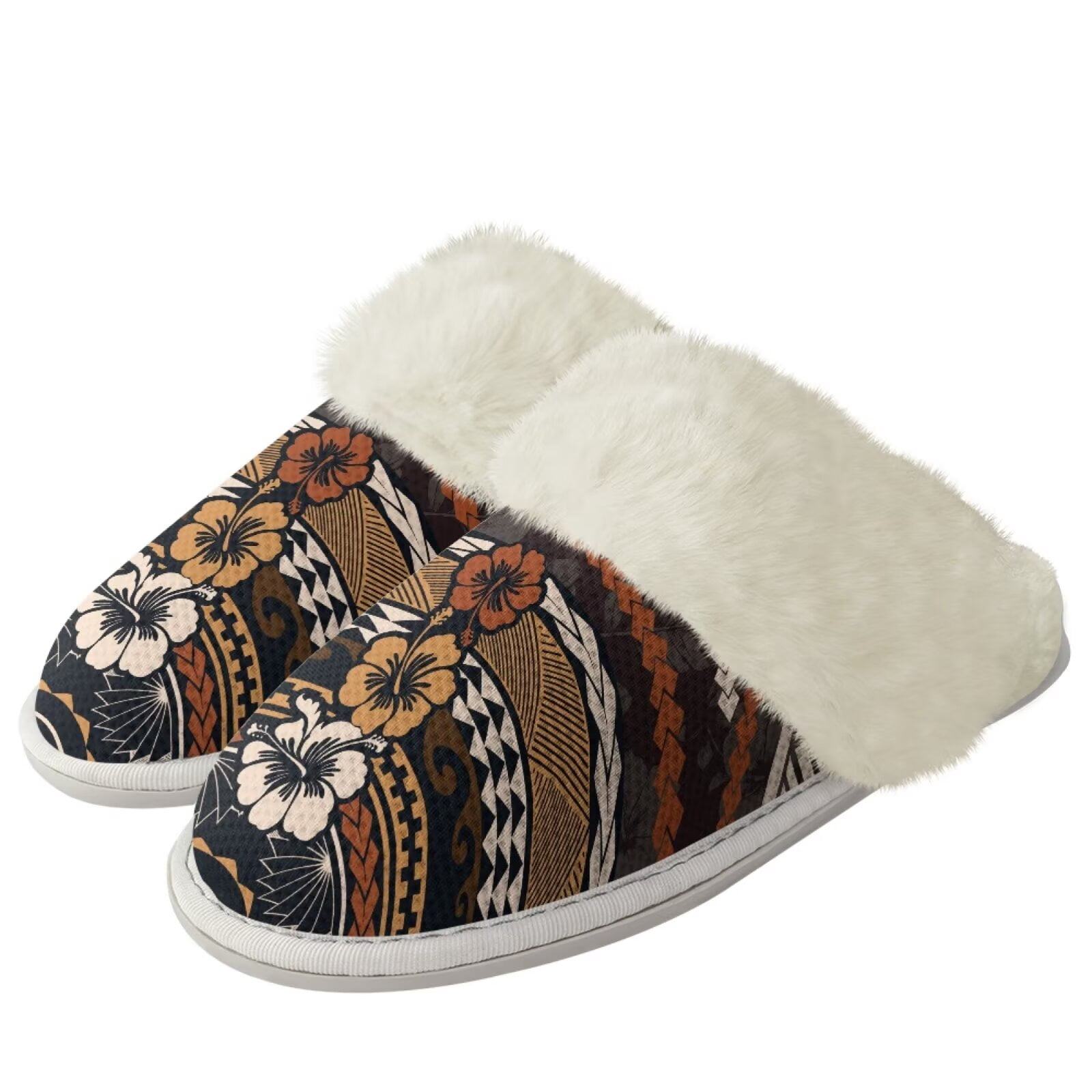 Chririnla Cotton House Slippers for Women Polynesian Flowers Fuzzy ...