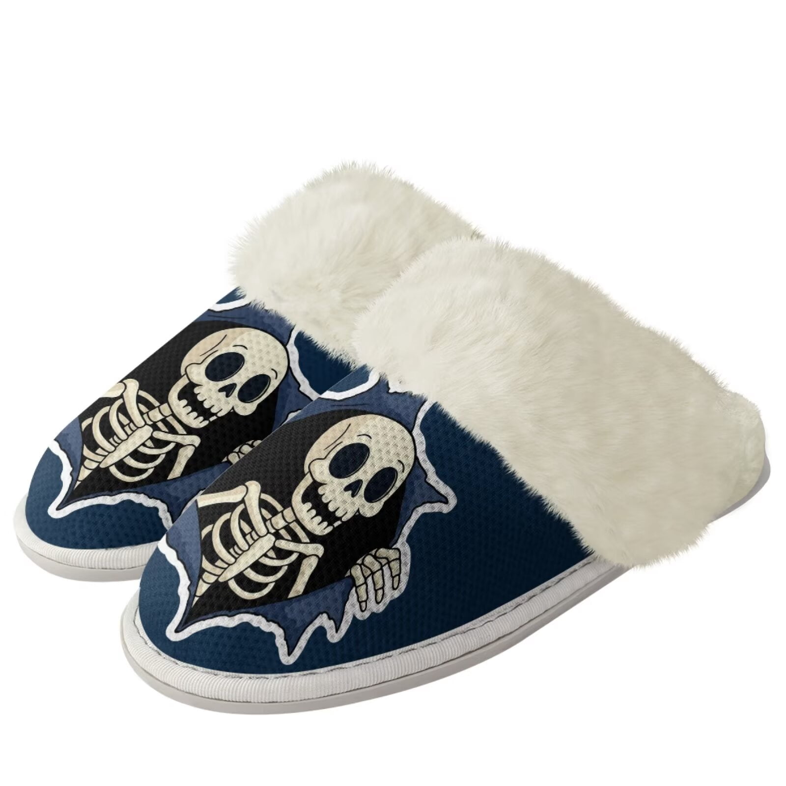 Chririnla Cotton Slippers with Fur Edges Casual Skull Skeleton Fuzzy ...