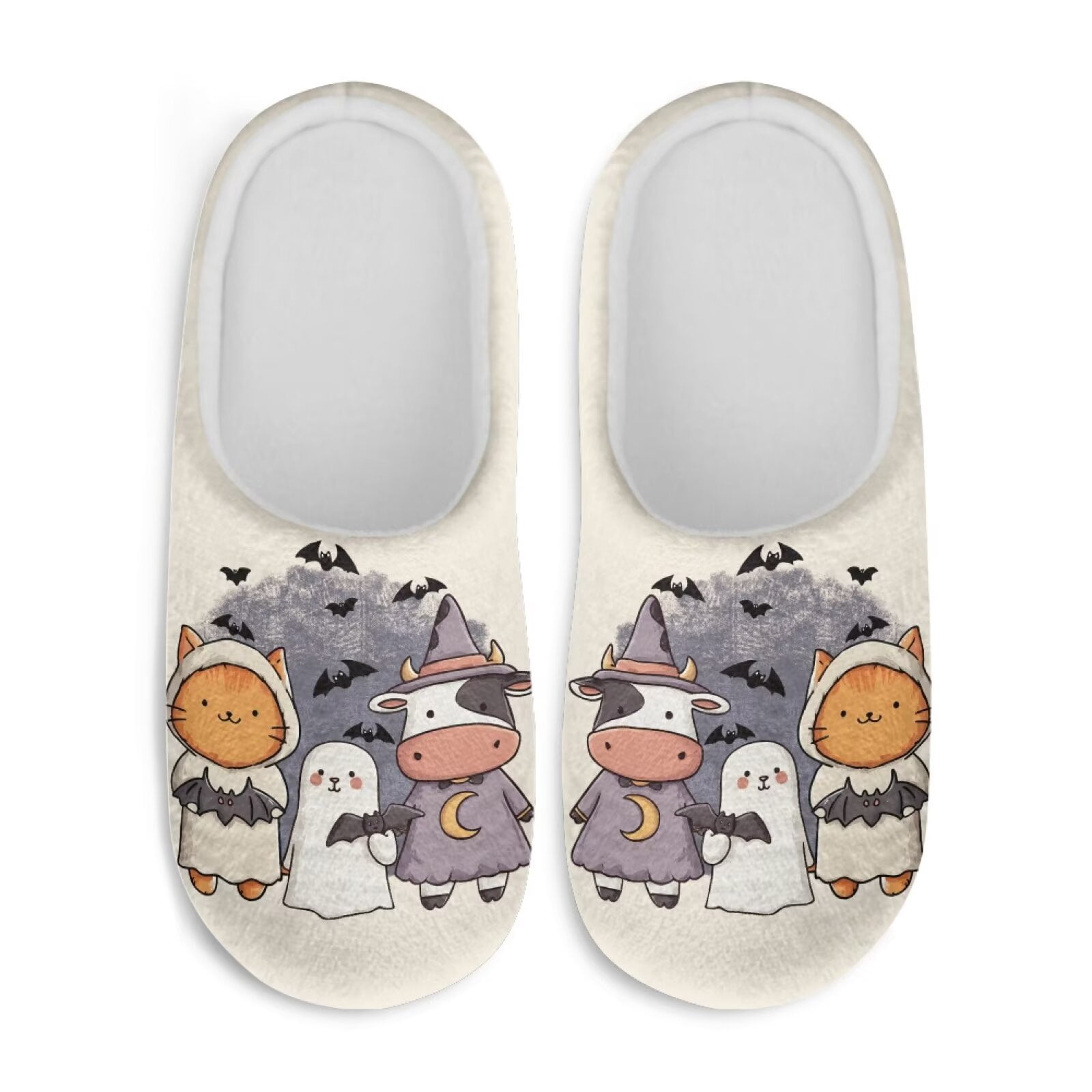 Chririnla Cow Ghost Cat Bat Cute Slippers Soft Plush Fuzzy Comfy Non ...