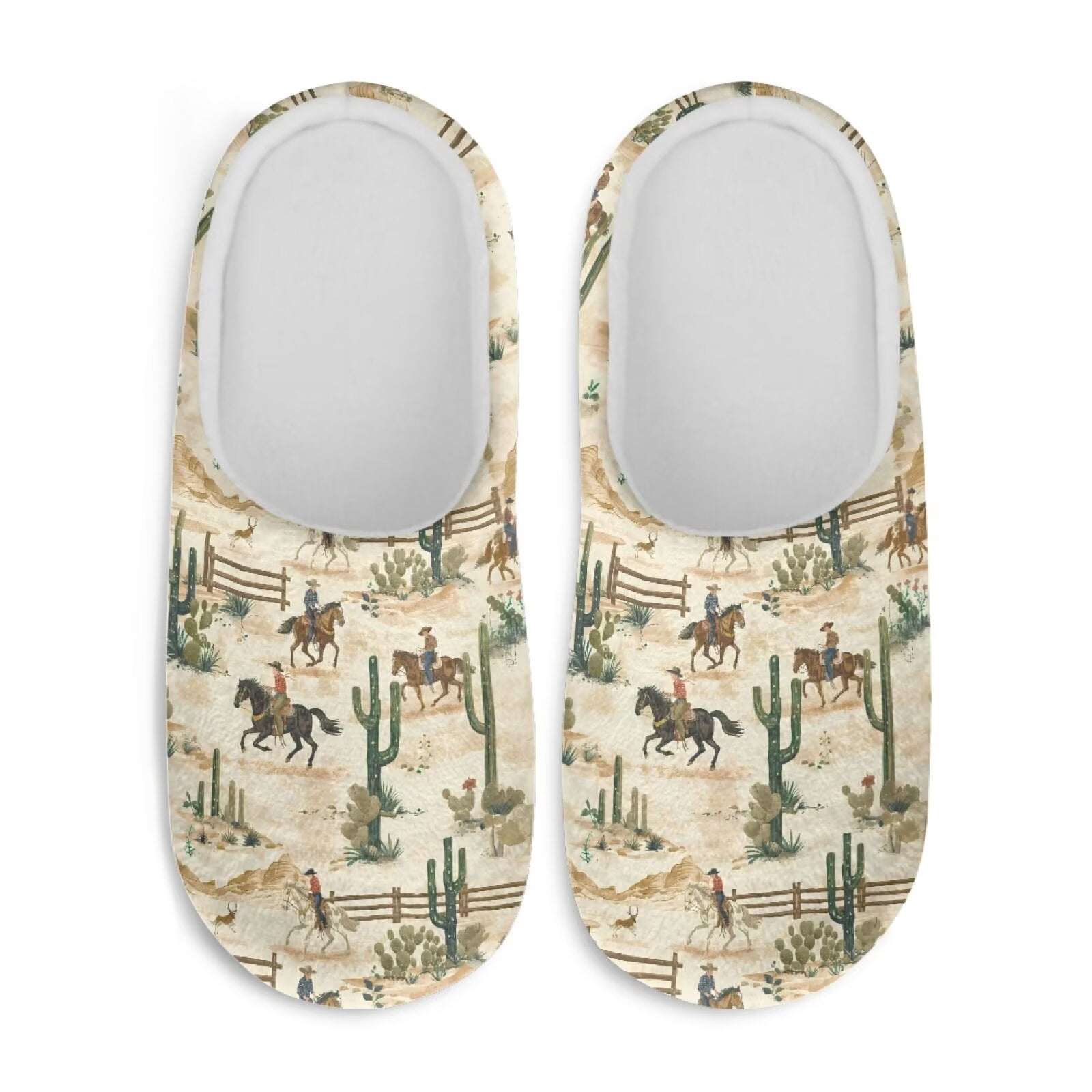 Chririnla Cowboy Cactus Bedroom Shoes Cozy Comfy Plush Fuzzy Warm Fur ...