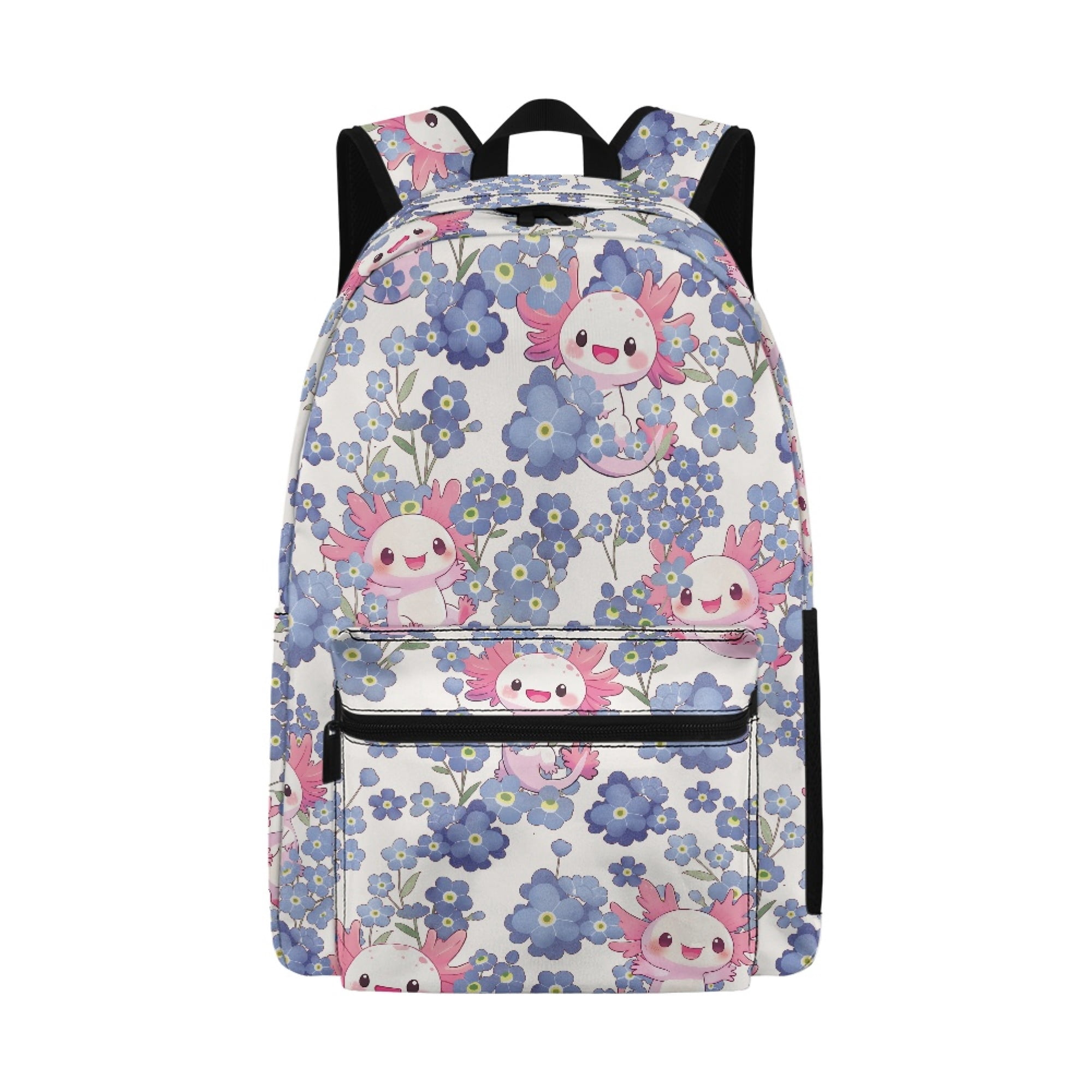 Chririnla Cute Axolotl Blue Floral Backpack Supplies Elementary School ...