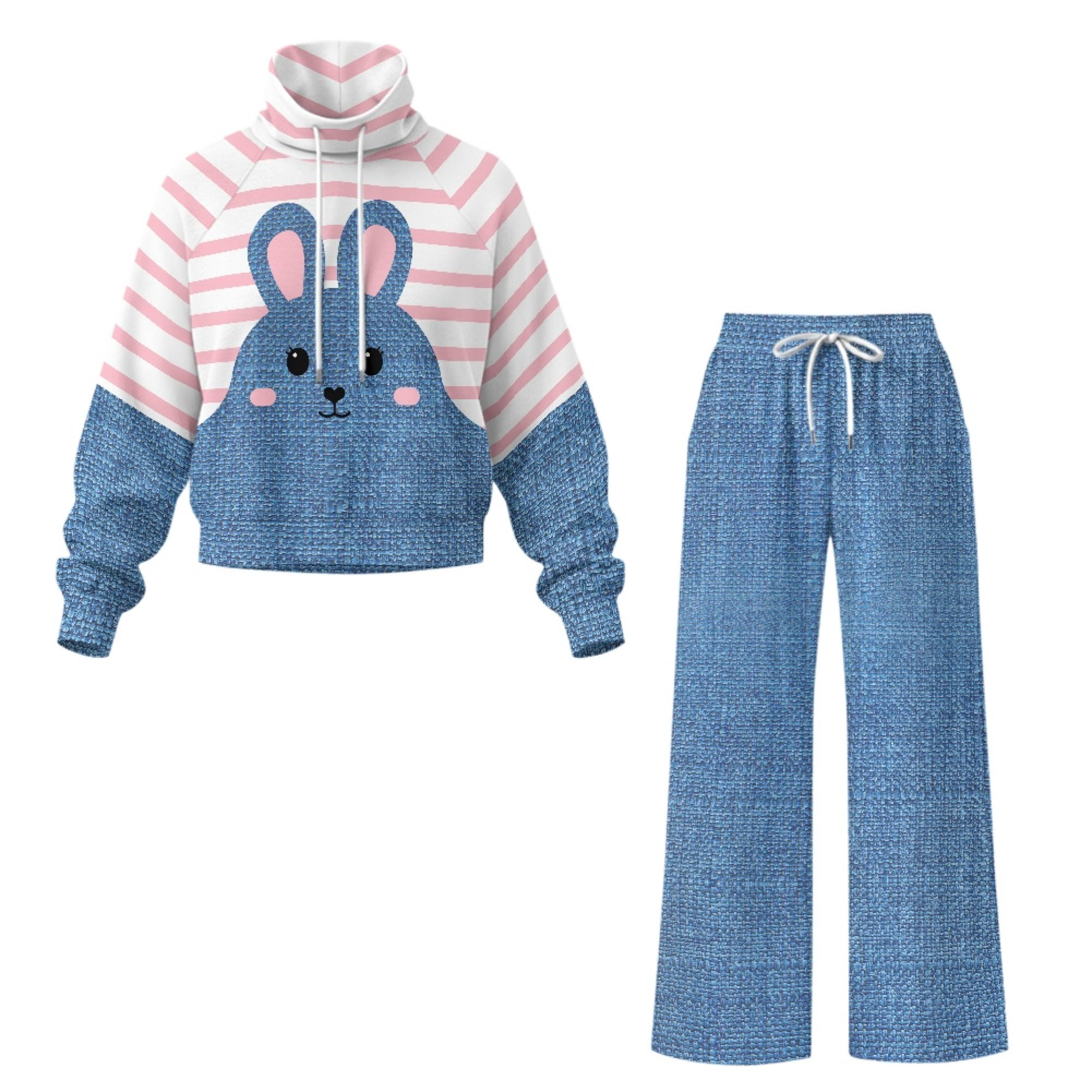 Chririnla Cute Blue Bunny Two Piece Lounge Sets, Elastic Drawstring ...