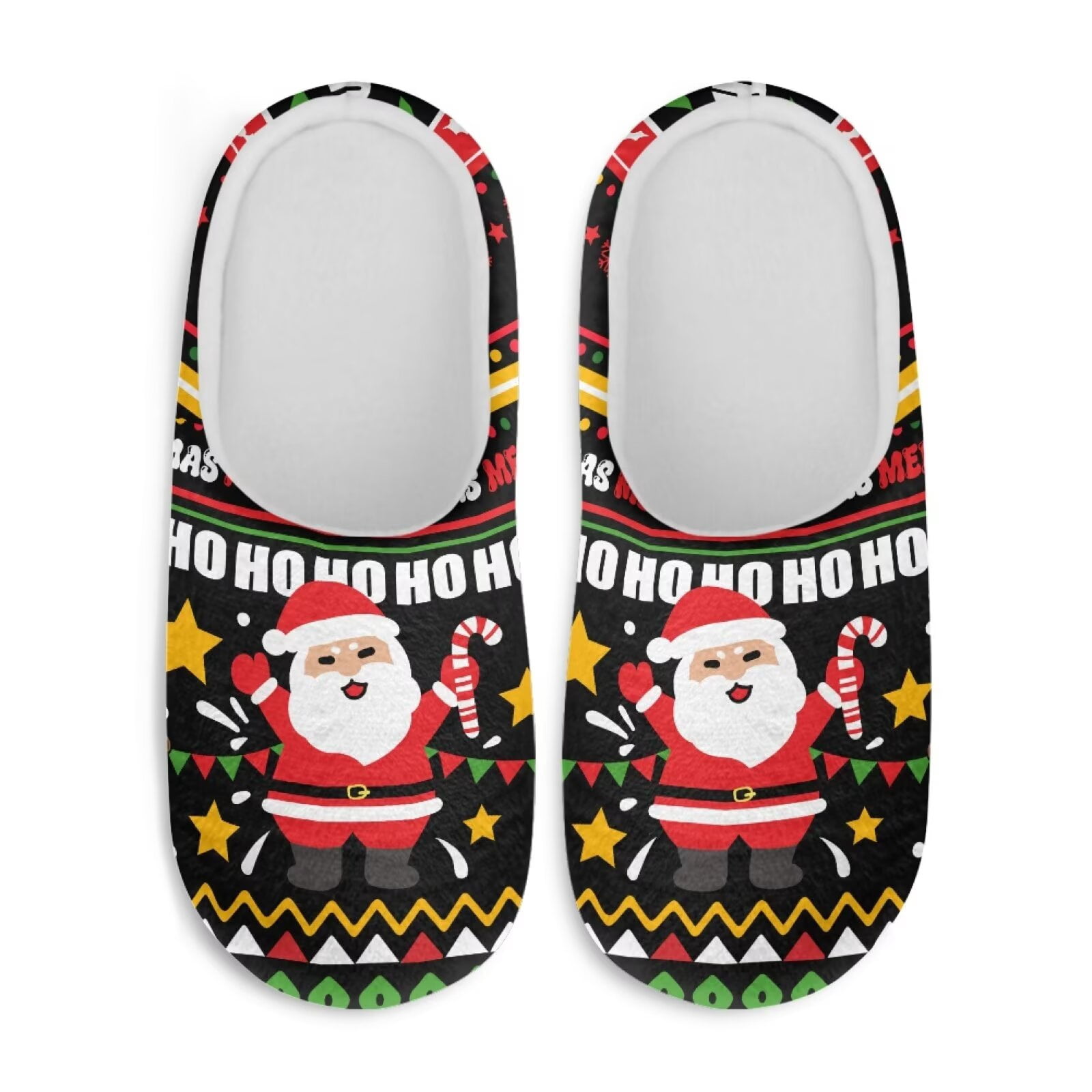 Chririnla Cute Cartoon Santa Claus Fur Lined Gift Slippers Soft Plush ...