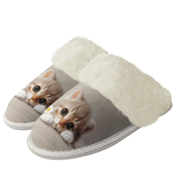 Chririnla Cute Cat Print Plush House Shoes for Women Fuzzy House ...