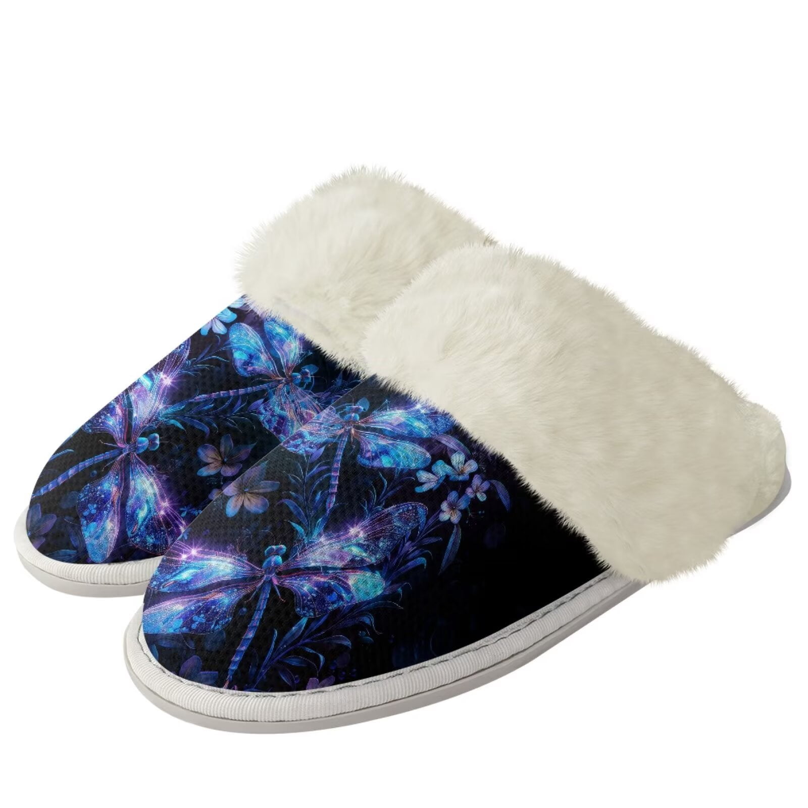 Chririnla Dragonfly Fuzzy Slippers Women Closed Toe Purple Bedroom ...