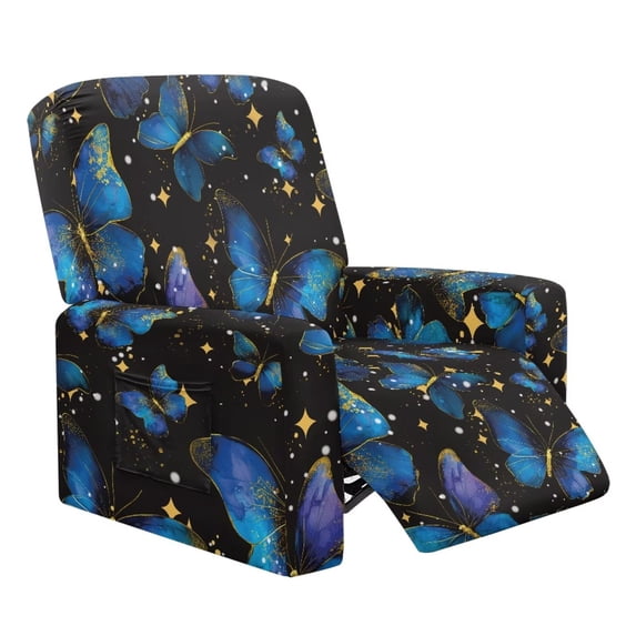 Chririnla Fashionable Blue Butterfly Recliner Chair Covers, Stretch ...