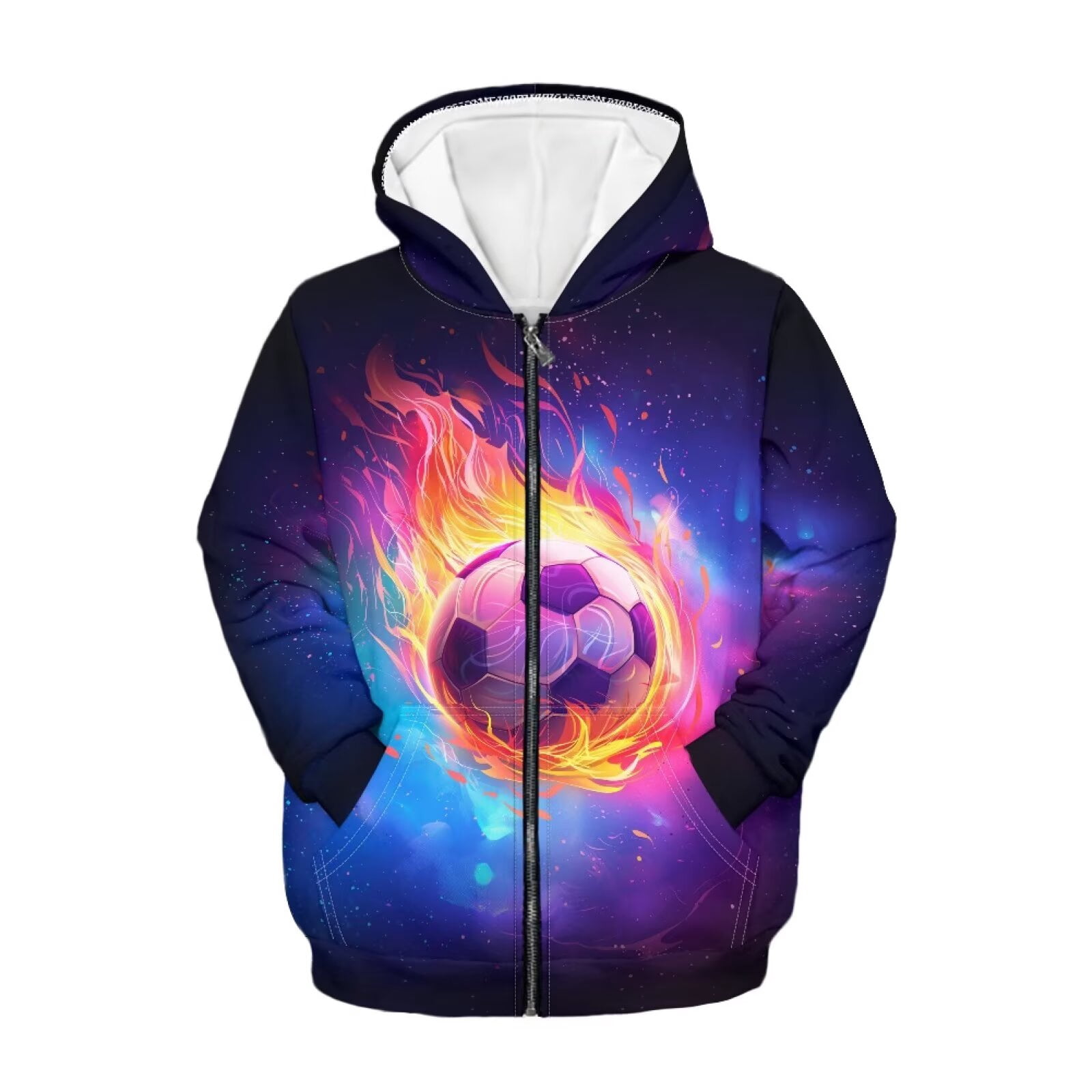 Chririnla Flame Soccer Galaxy Boys Kids Sporty Zip Up Jacket Hooded ...