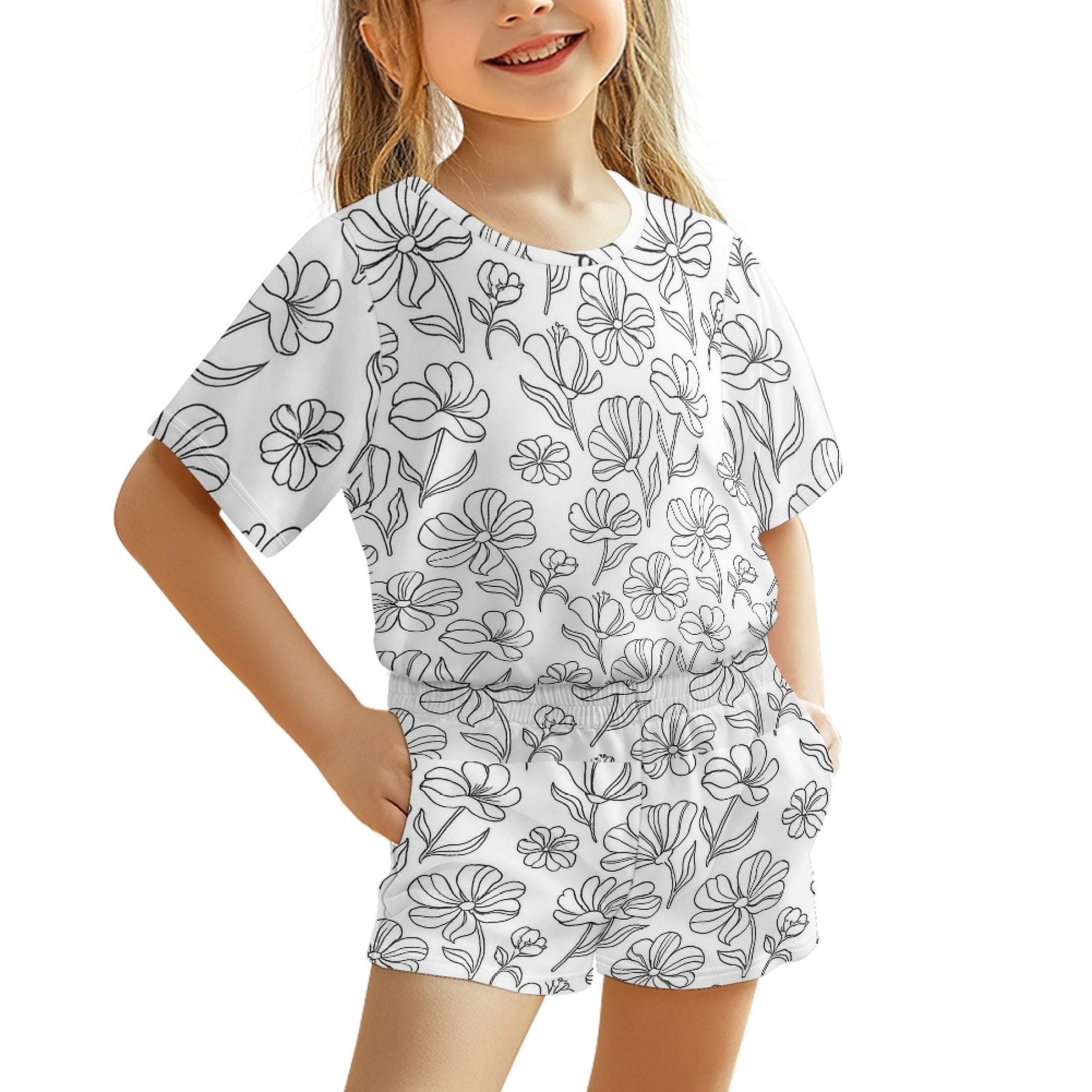 Chririnla Floral Line Art Print Toddler Summer Set for Summer Vacation ...