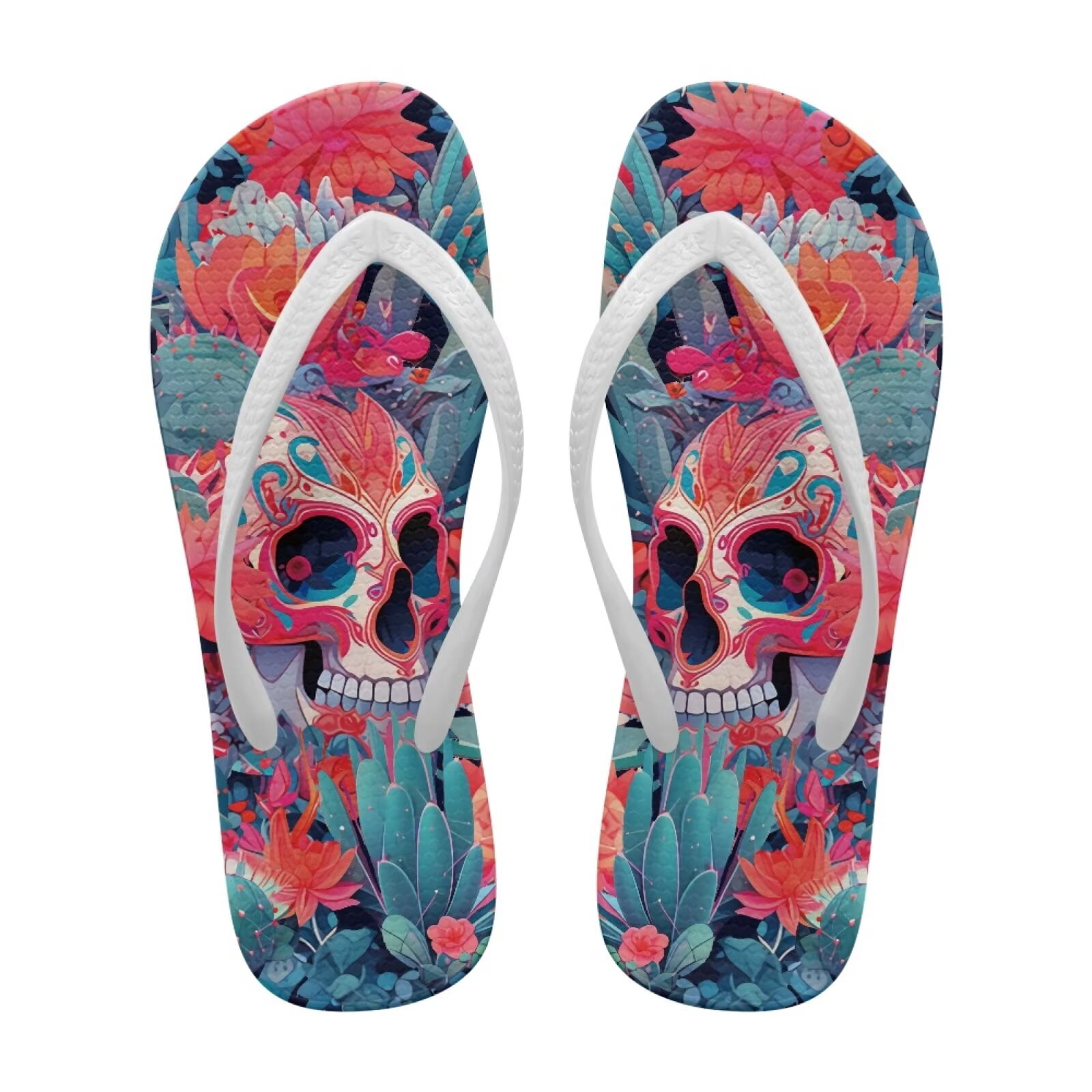 Chririnla Floral Skull Print Flip Flops for Women Beach Anti Slip ...