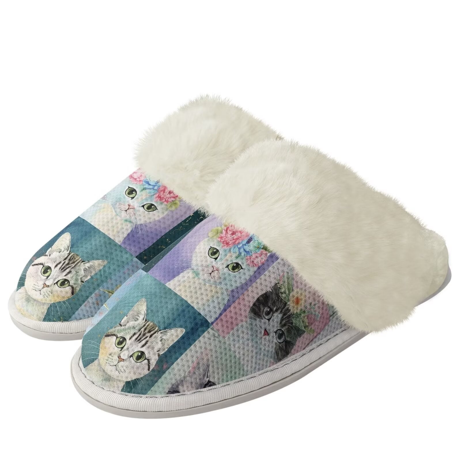 Chririnla Funny Cats Print Cotton Home Slippers Women Indoor Plush ...