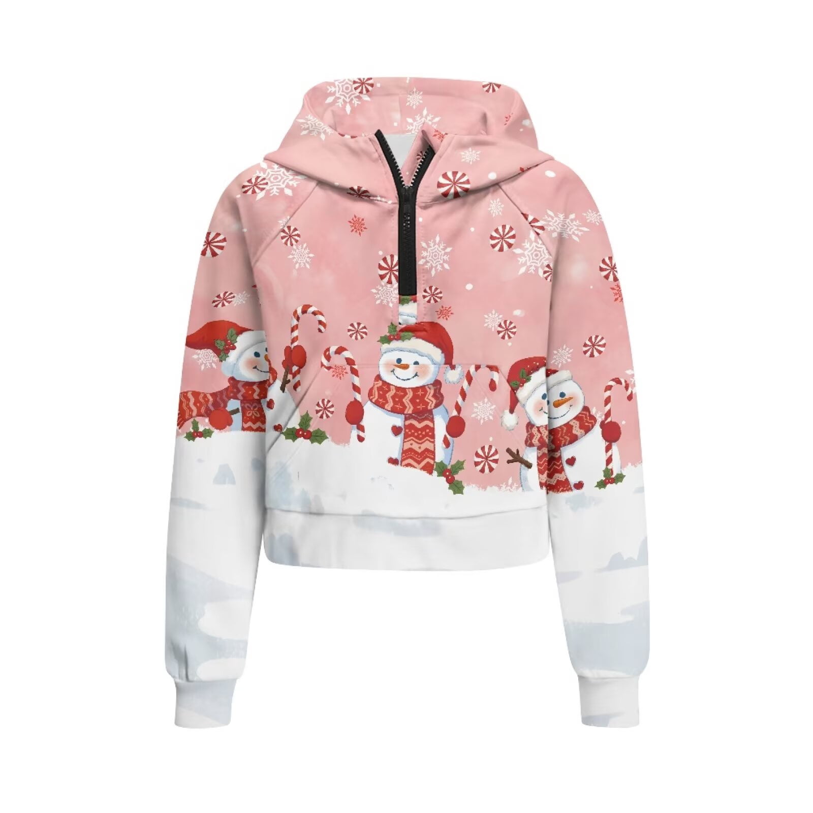 Chririnla Funny Snowman Cane Print Quarter Zip Up Sweatshirts for Kids ...