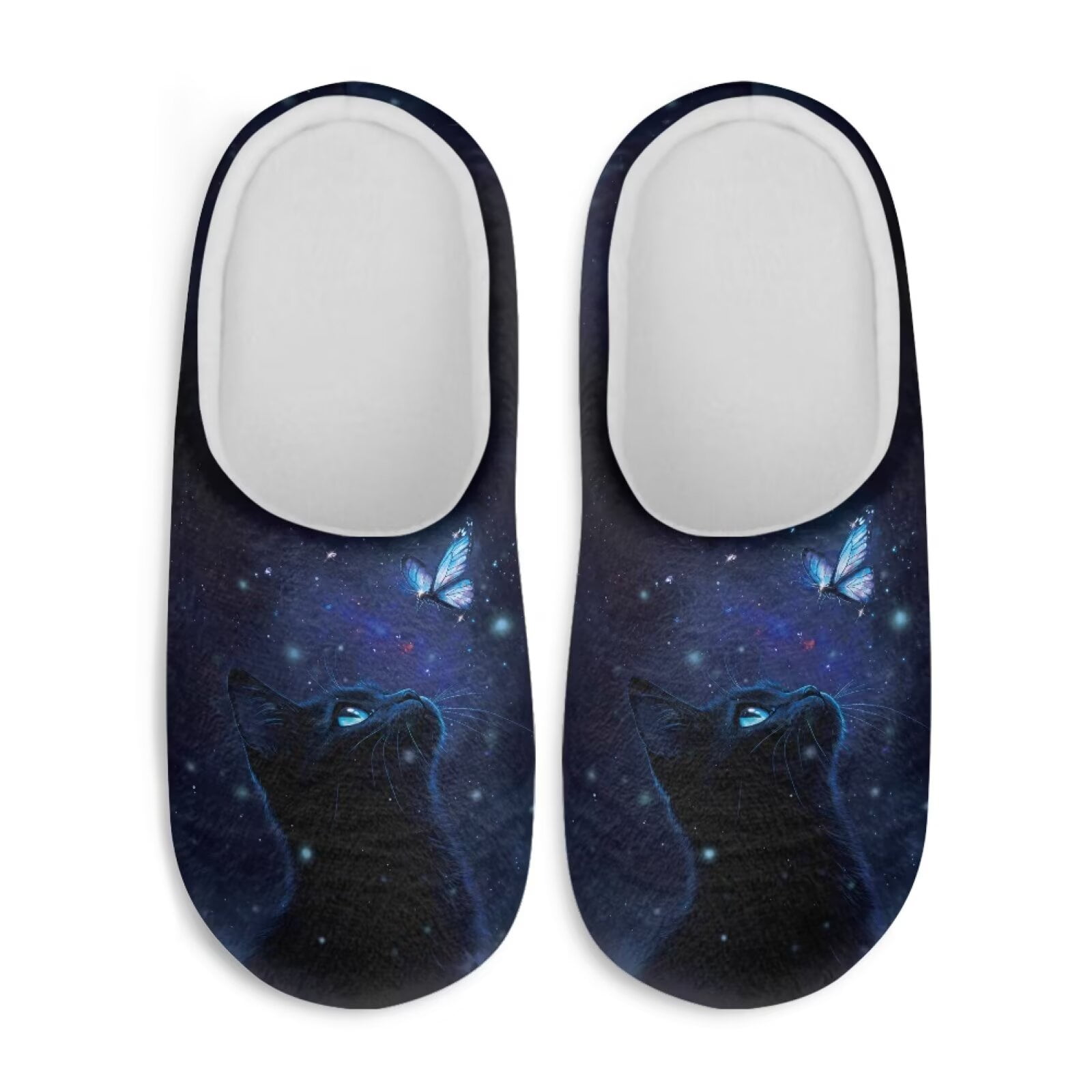 Chririnla Galaxy Black Cat Butterfly Indoor House Slippers Anti-slip ...