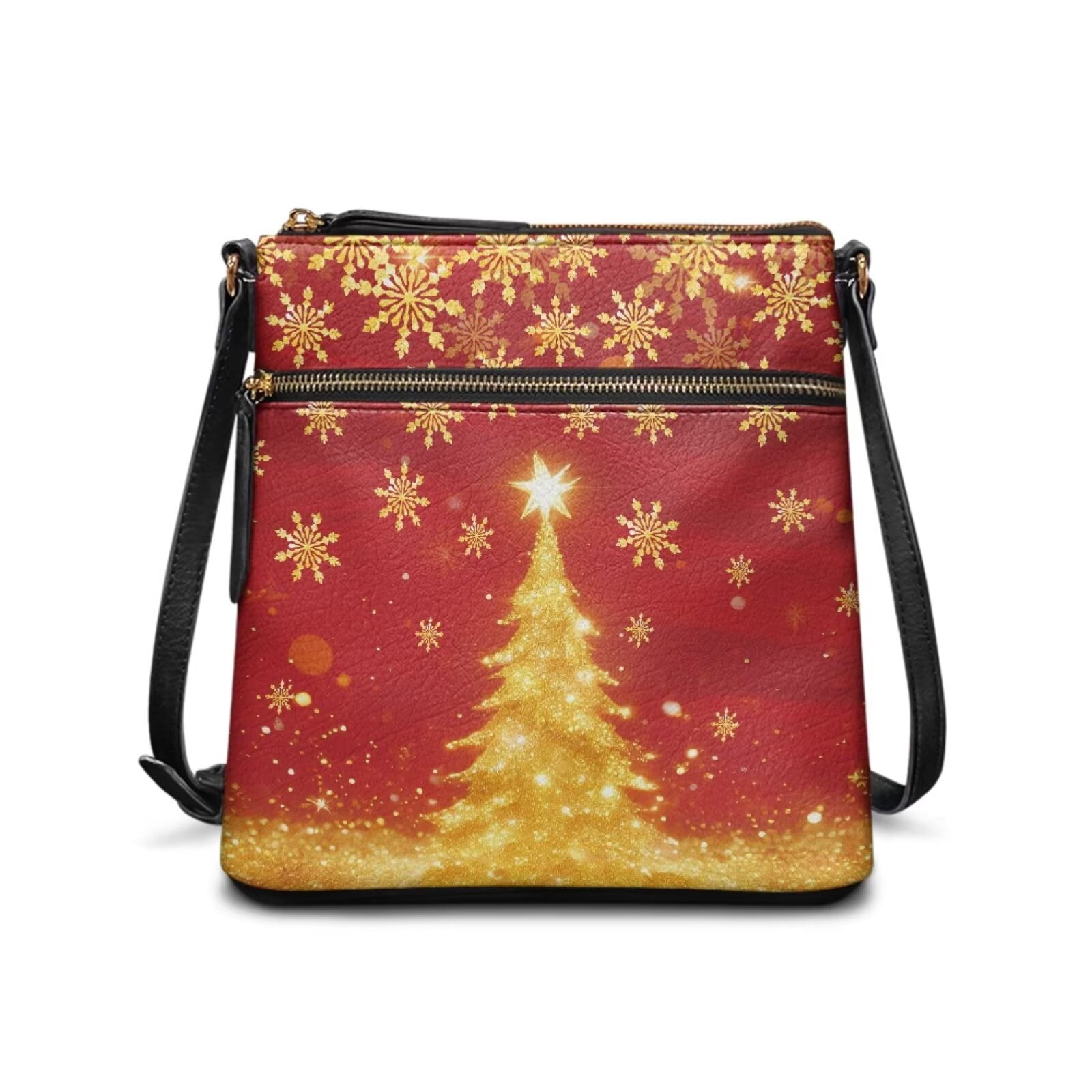 Chririnla Gold Christmas Tree Snowflake Print Crossbody Bag Shoulder ...