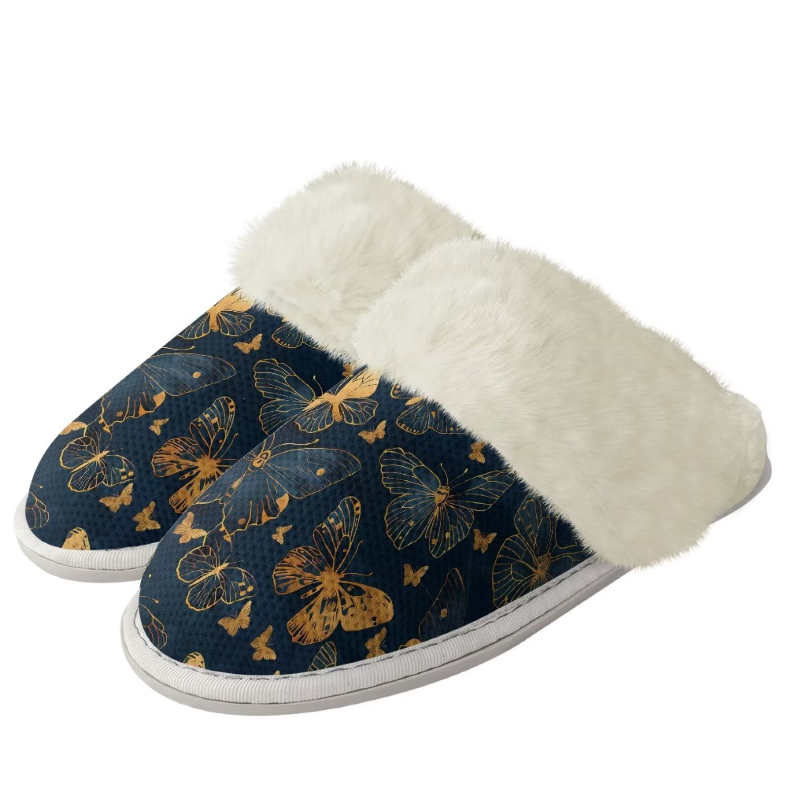 Chririnla Gradual Aesthetic Butterfly Fuzzy Slippers Women Warm House ...