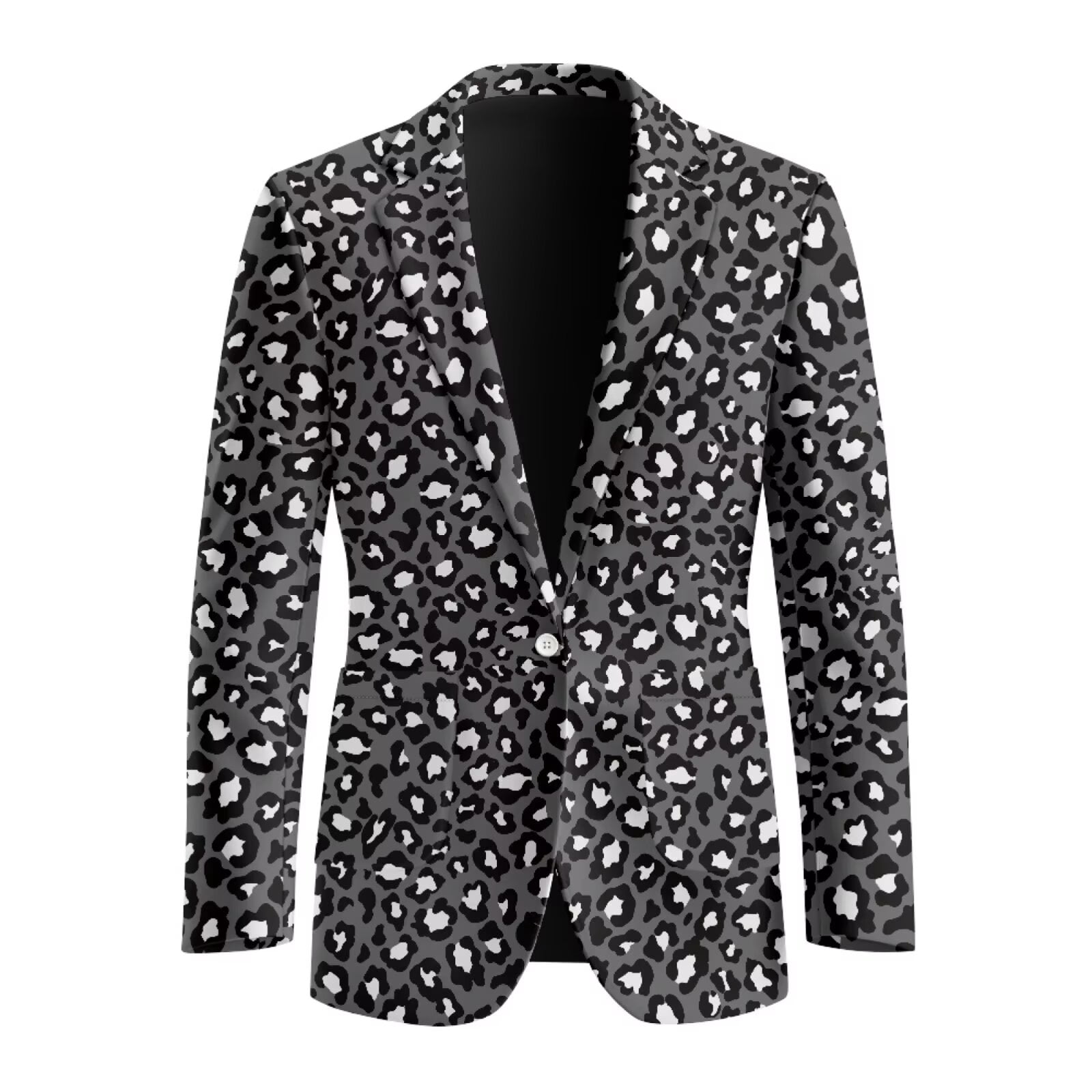 Chririnla Gray Leopard Print Men's Suit Slim Fit One Button Open Front ...