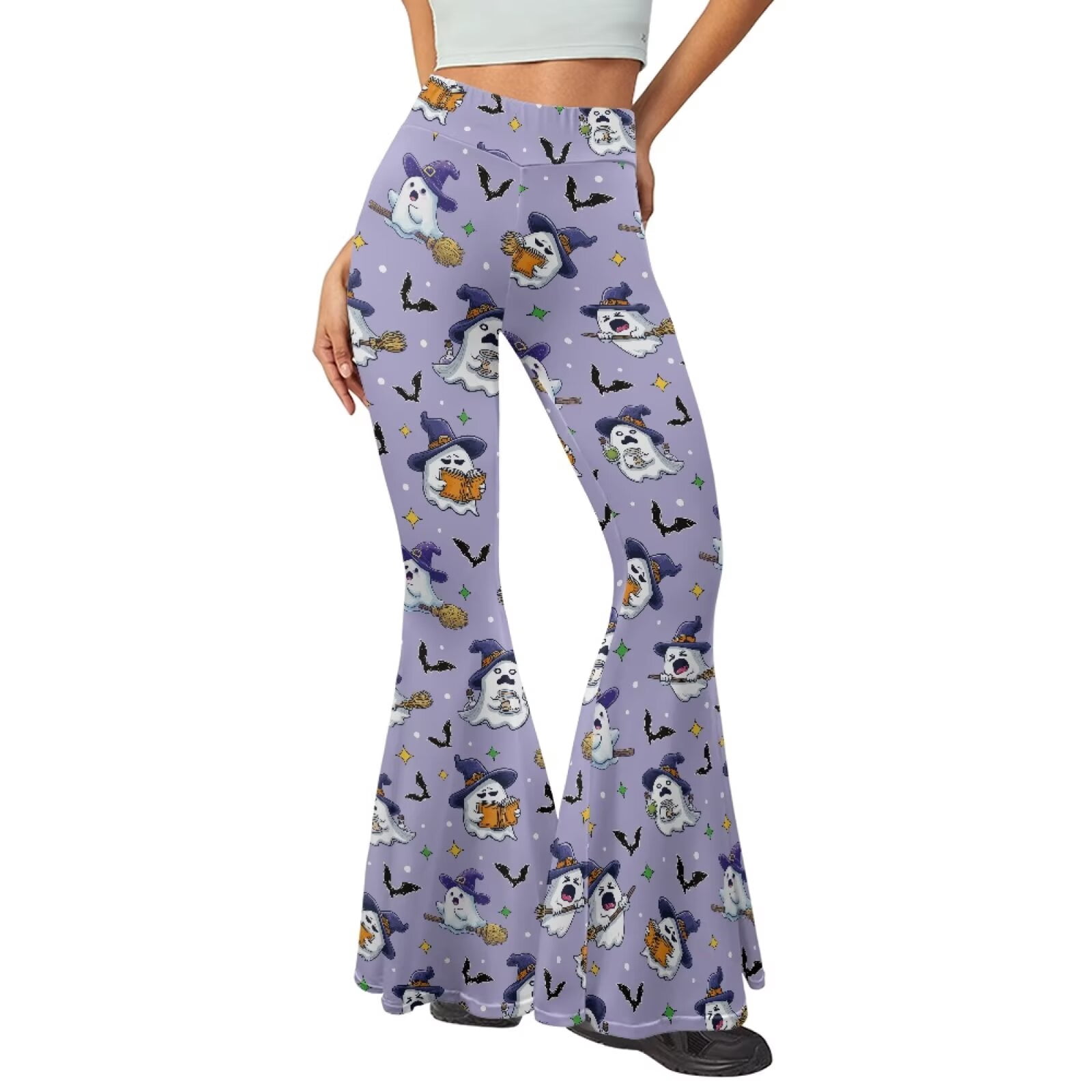 Chririnla Halloween Bat Flare Yoga Pants for Women Cartoon Ghosts Tummy ...