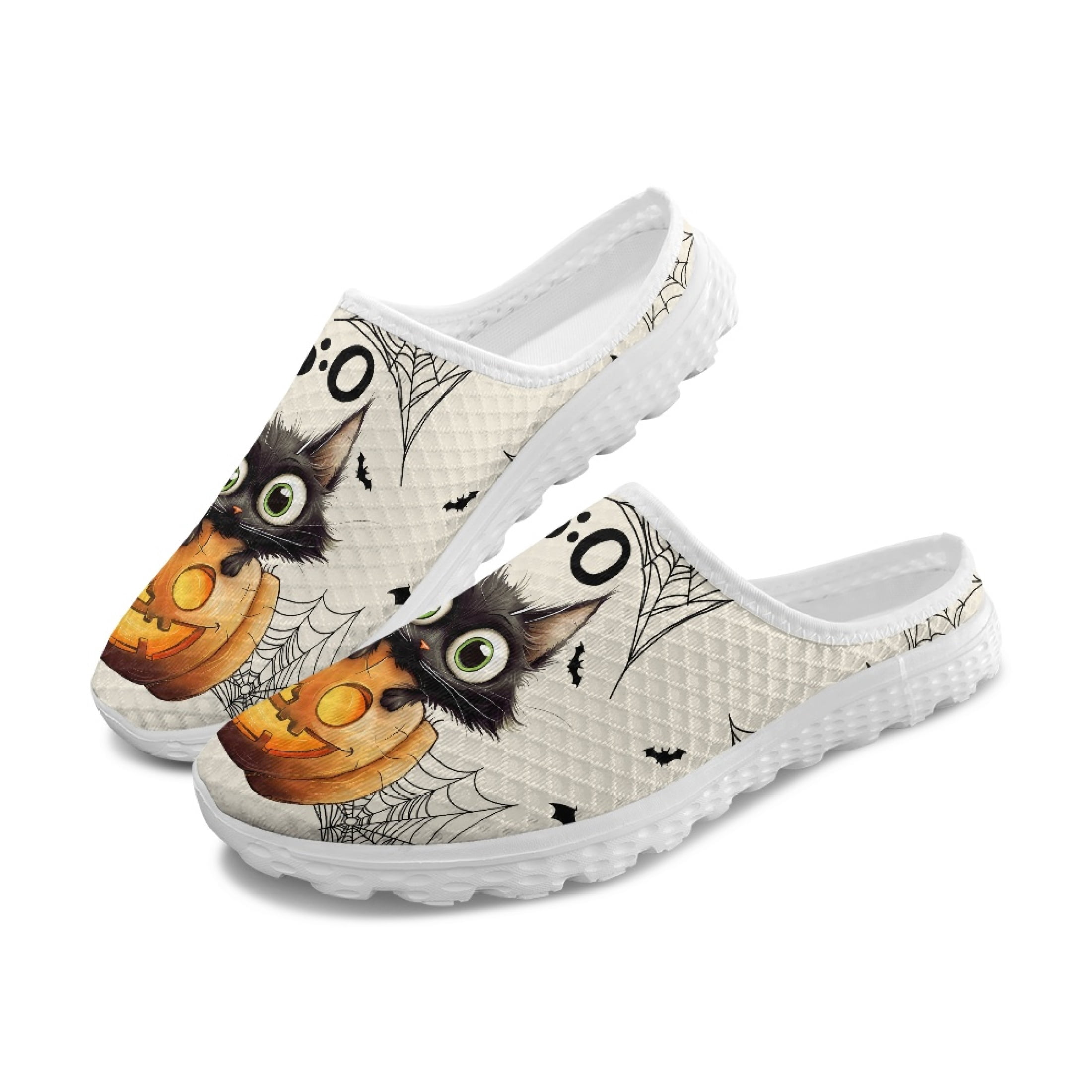 Chririnla Halloween Black Cat Mesh Slip On Mules - Breathable ...