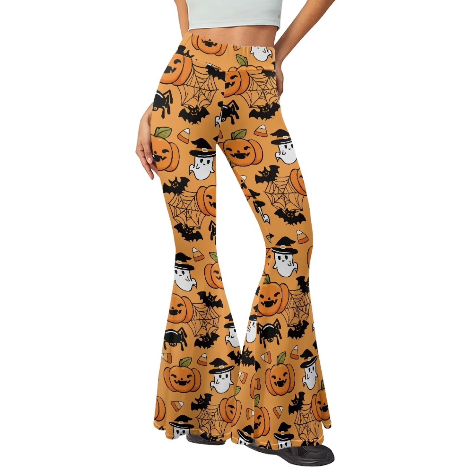 Chririnla Halloween Pumpkin Print High Waist Flare Leggings for Women ...