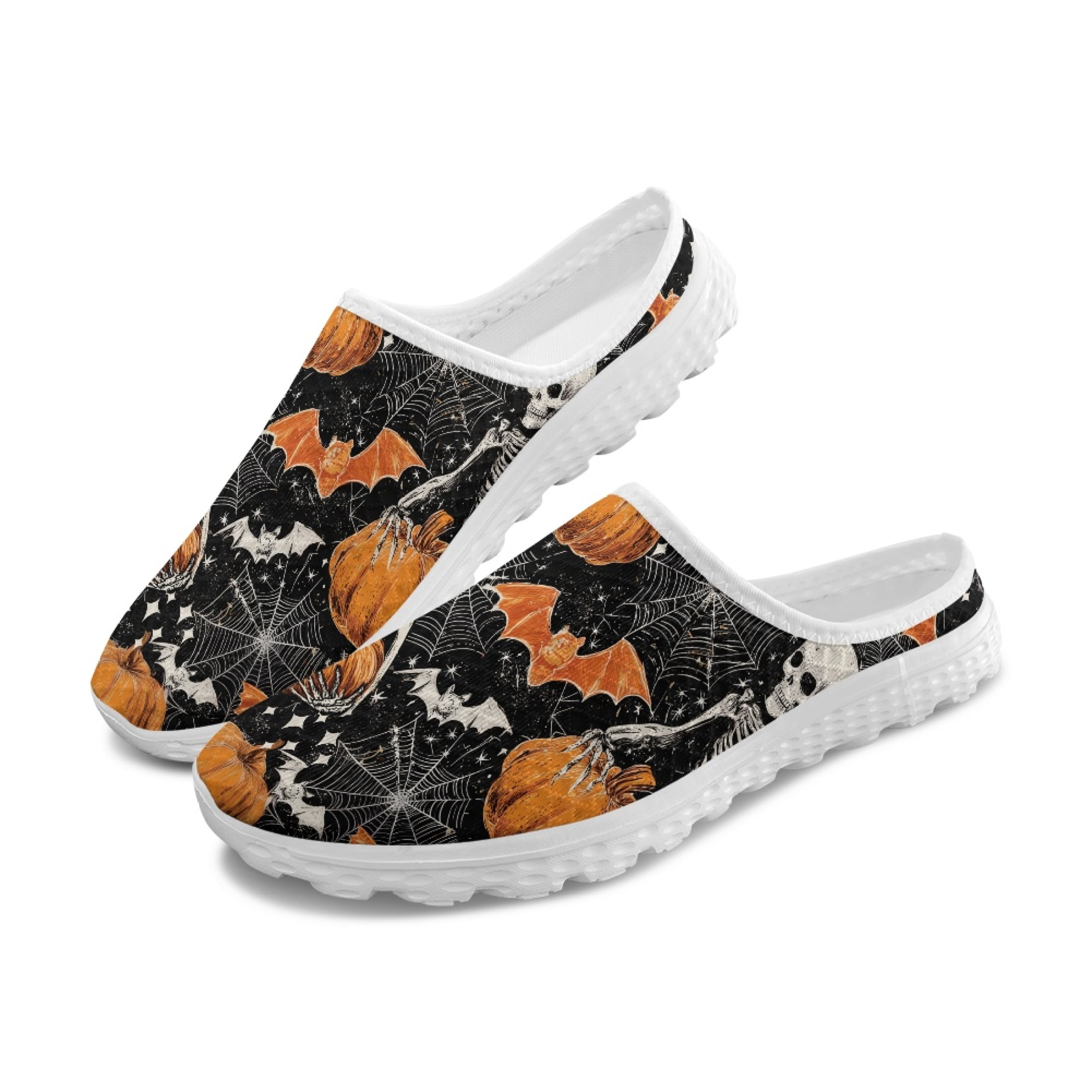 Chririnla Halloween Spooky Pattern Mesh Slip On Clogs | Breathable ...