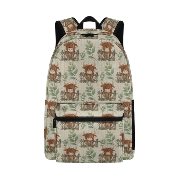 Chririnla Highland Cow Leaf Big Student Hiking Backpack Travel Bookbag ...