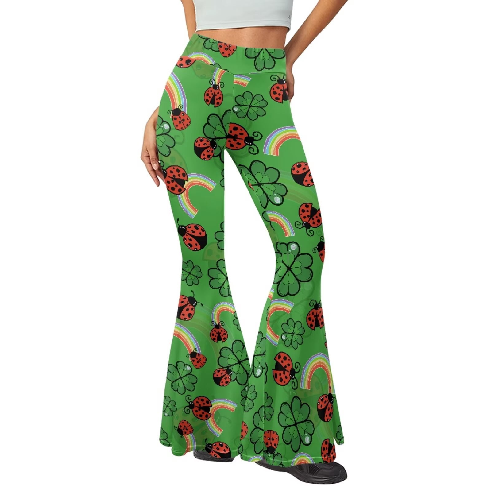 Chririnla Ladybug Rainbow Leaf High Waist Flare Leggings for Women Soft ...