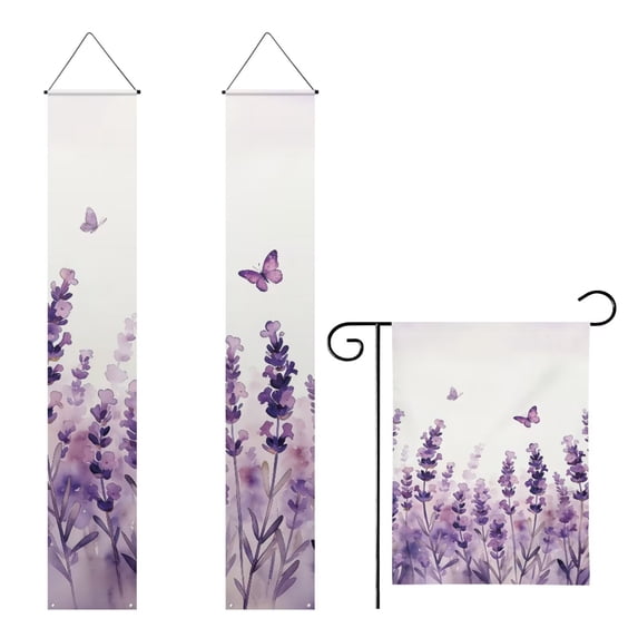 Chririnla Lavender Butterfly Porch Sign and Garden Flag Welcome Home ...