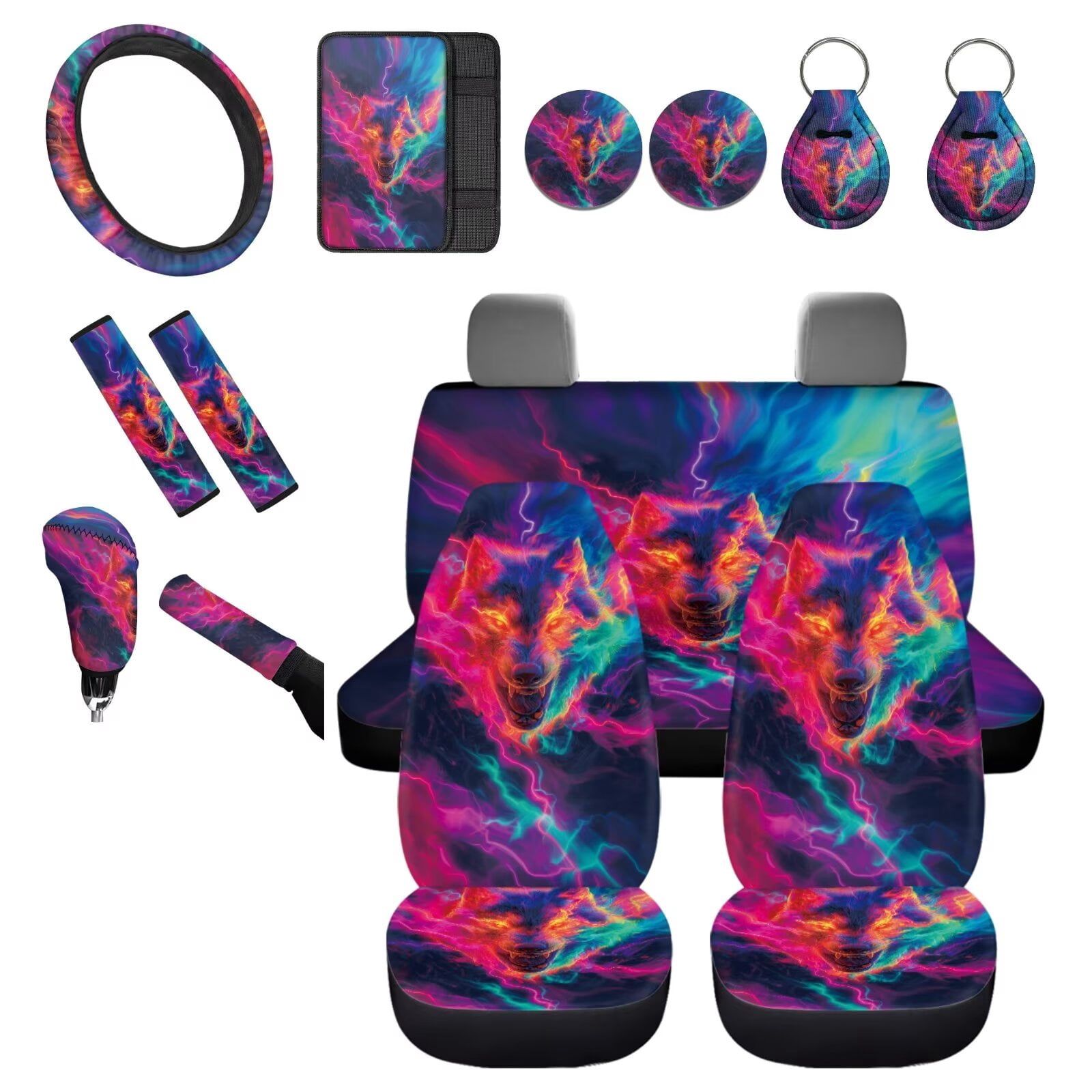 Chririnla Lightning Wolf Car Seat Cover Full Set of 14 Neon Car Seats ...